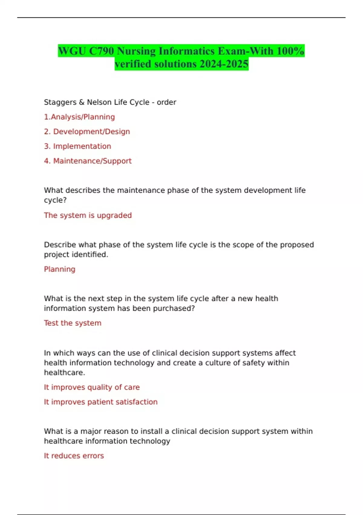 WGU C790 Nursing Informatics Exam-With 100% verified solutions - WGU ...