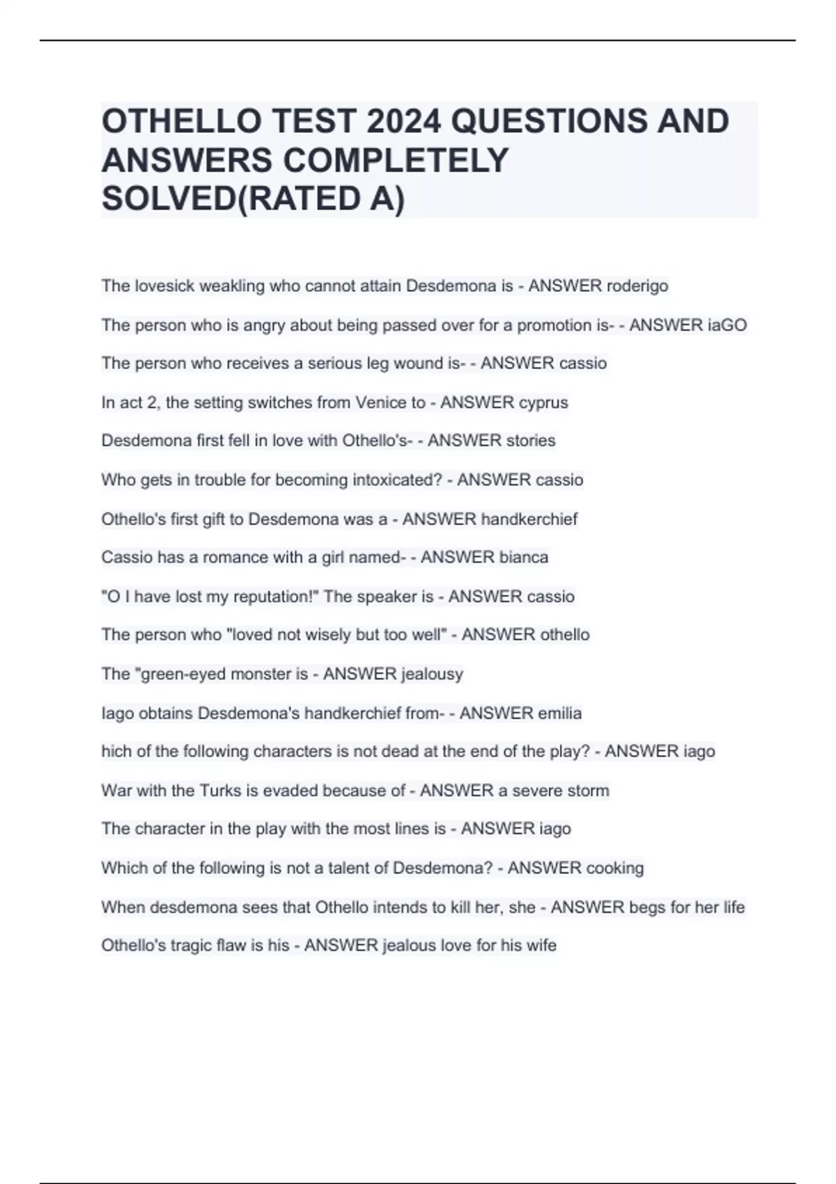 OTHELLO TEST 2024 QUESTIONS AND ANSWERS COMPLETELY SOLVED(RATED A ...