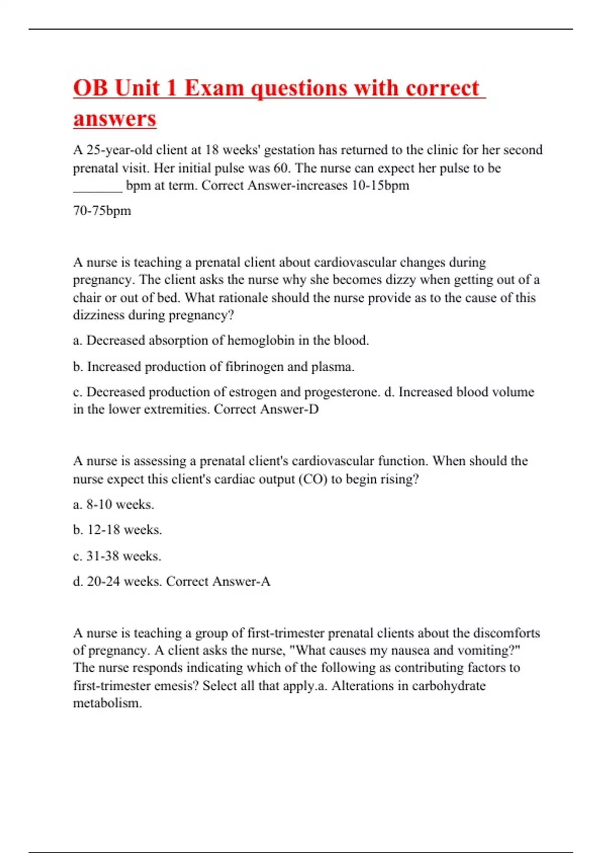 OB Unit 1 Exam questions with correct answers|100% verified|28 pages - OB - Stuvia US