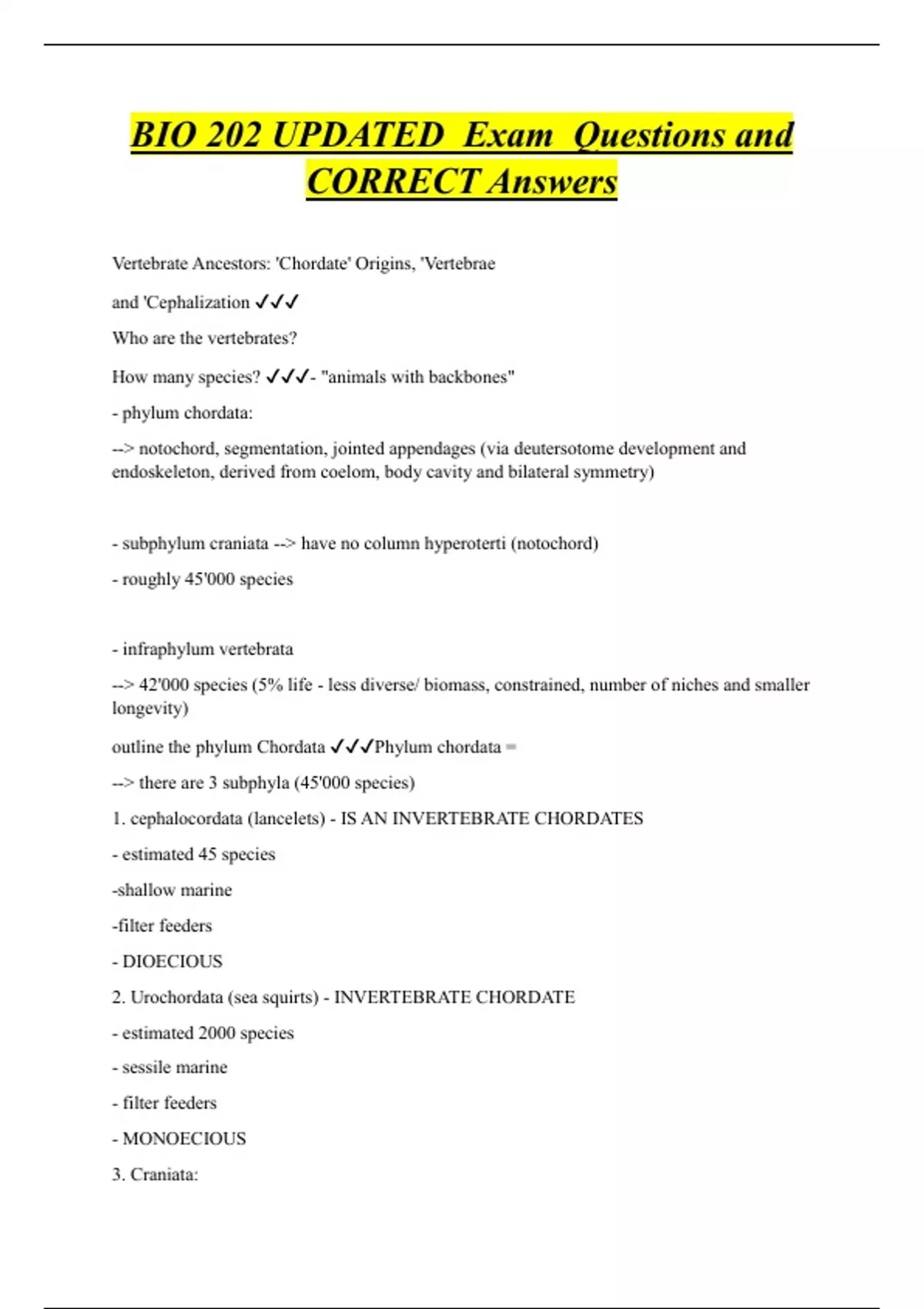 BIO 202 UPDATED Exam Questions and CORRECT Answers - BIO 202 - Stuvia US