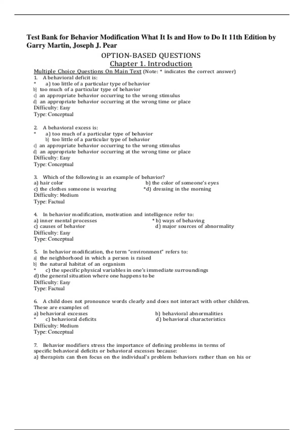 TEST BANK for Behavior Modification: What It Is and How To Do It 11th ...