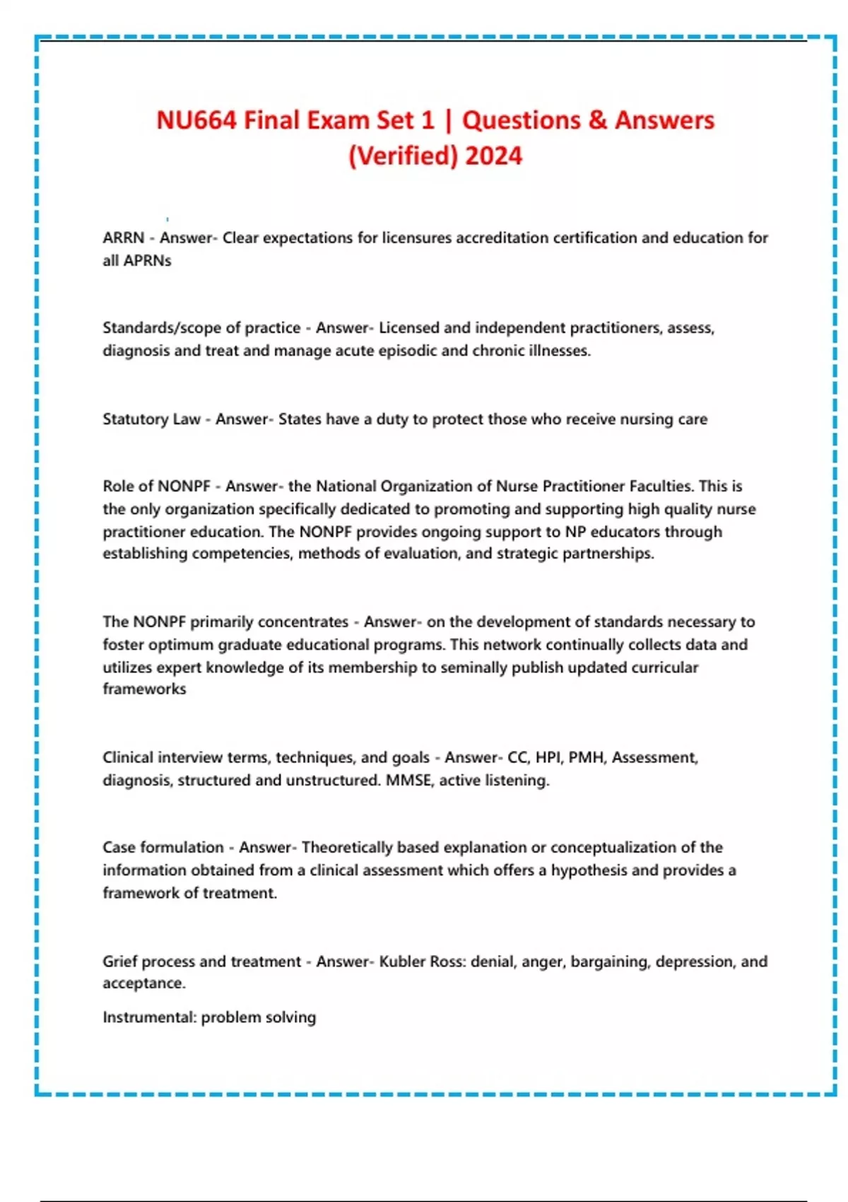 NU664 Final Exam Set 1 | Questions & Answers (Verified) 2024 - NU664 Set 1 - Stuvia US