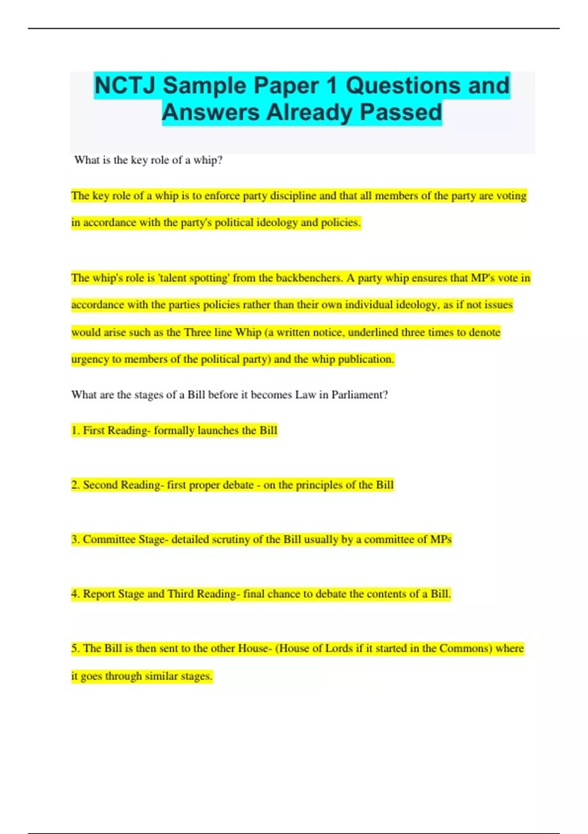 NCTJ Sample Paper 1 Questions and Answers Already Passed - NCTJ Sample ...