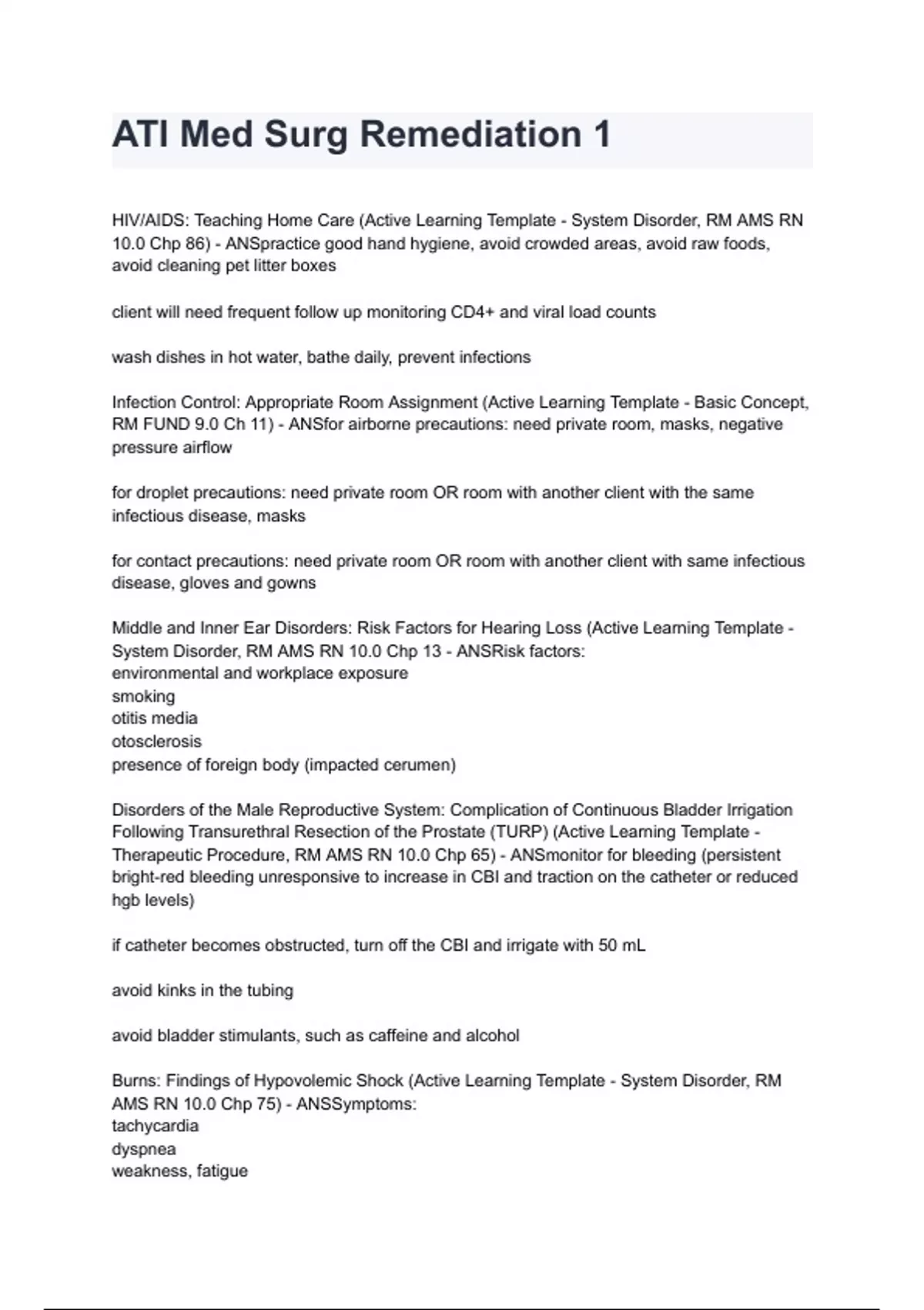ATI Med Surg Remediation 1 2024/2025 (100% verified) - ATI MED SURG CMS ...