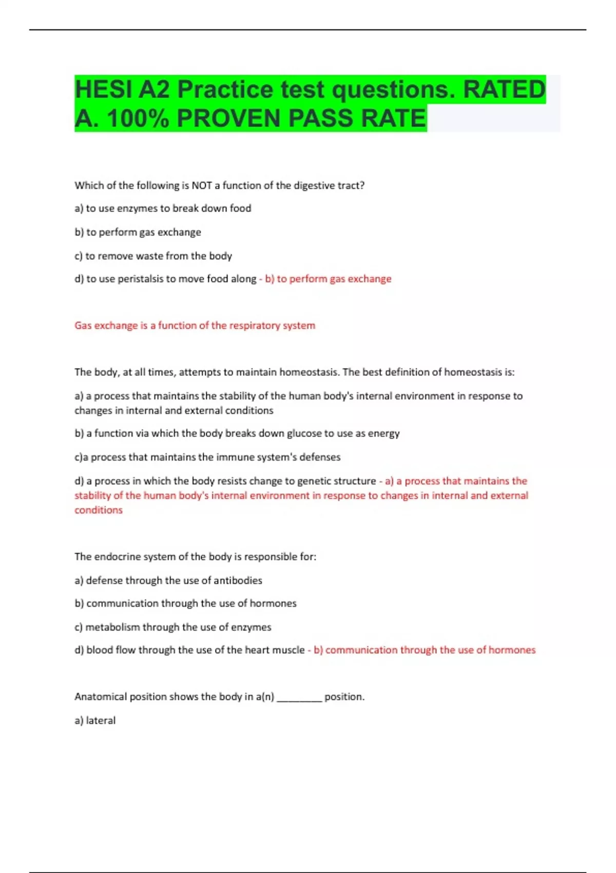 HESI A2 Practice test questions. RATED A. 100% PROVEN PASS RATE - Hesi ...