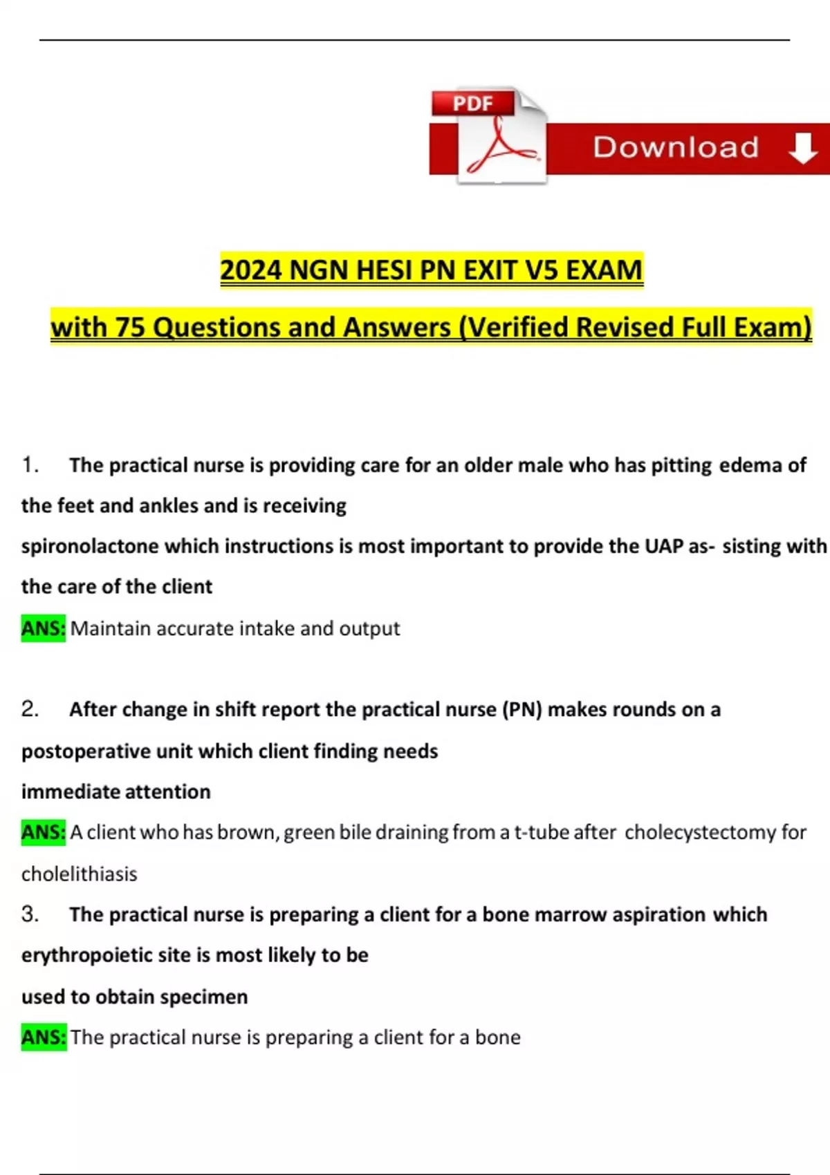 2024 HESI Exit PN Exam V1, V2, V3, V4, V5, V6, Each with NGN Questions ...