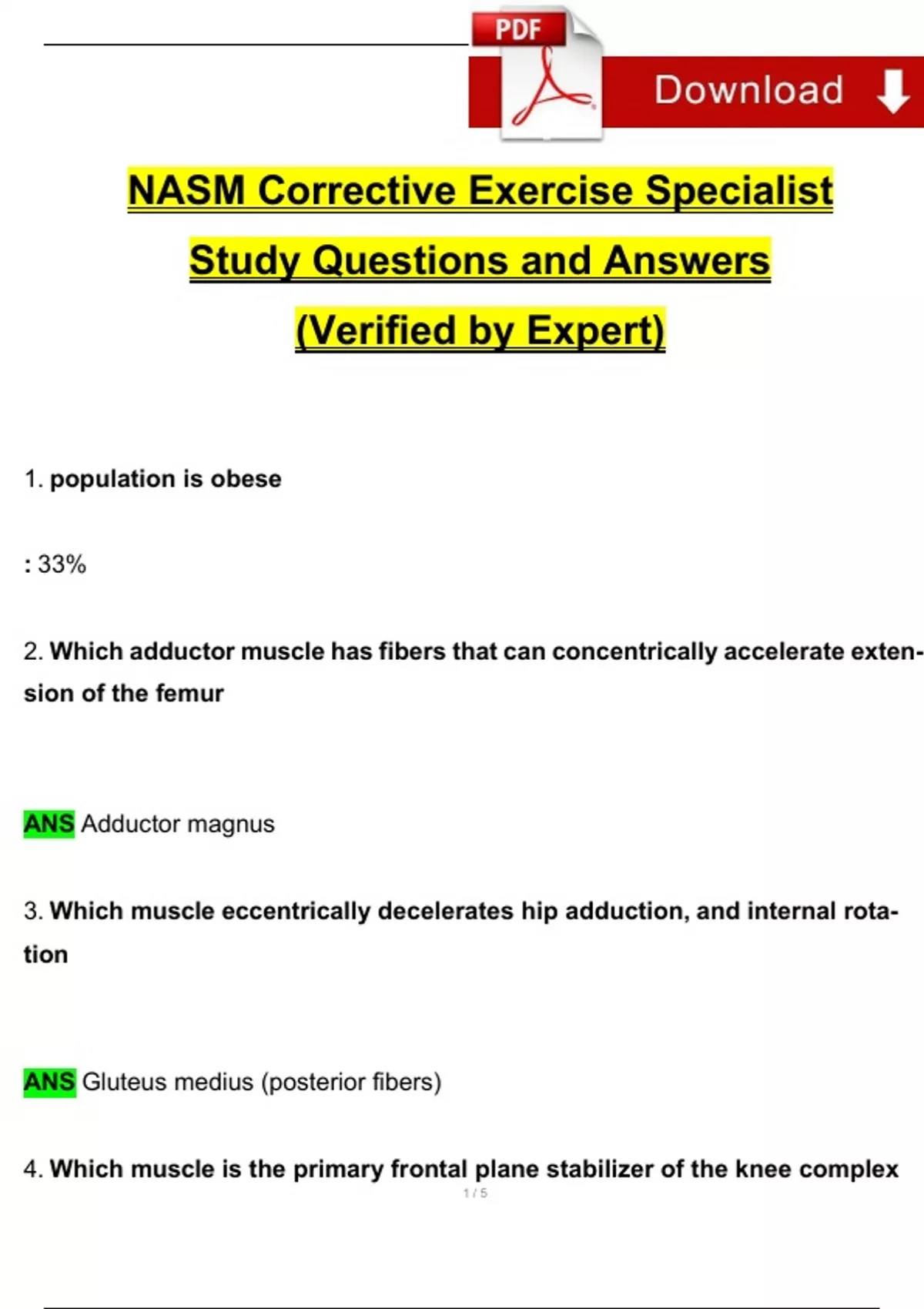 NASM CES Final Exam Study Guide Questions and Answers (2024 / 2025) (Verified Answers) - Nasm ...