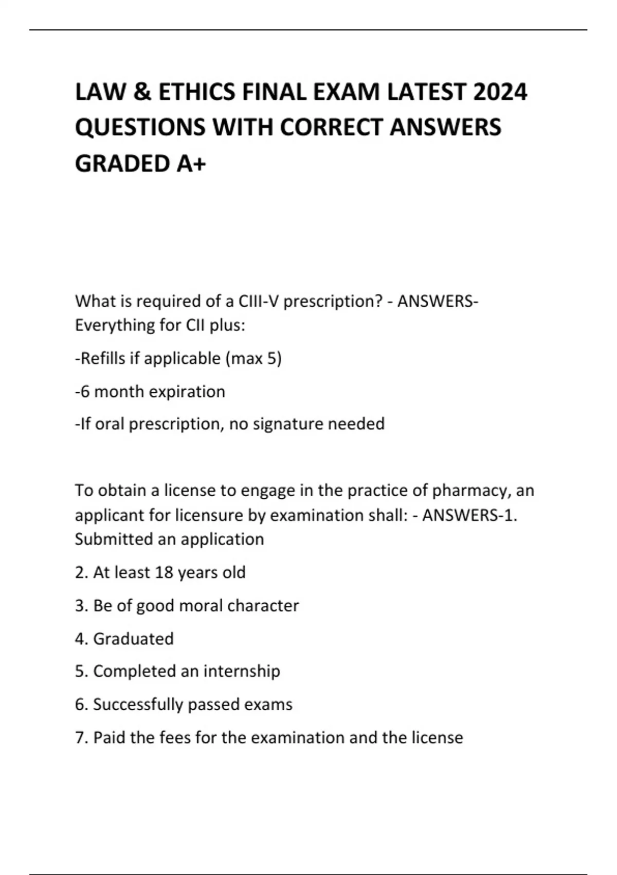 LAW & ETHICS FINAL EXAM LATEST 2024 QUESTIONS WITH CORRECT ANSWERS ...