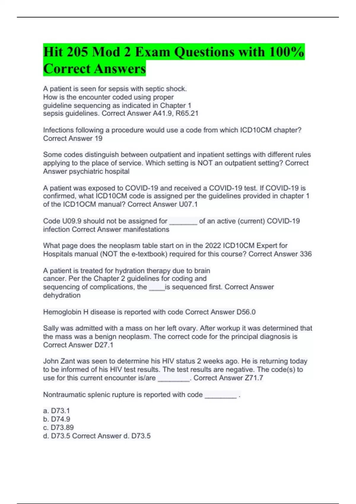 Hit 205 Mod 2 Exam Questions with 100% Correct Answers - Hit 205 ...