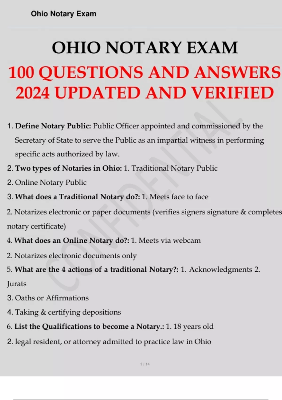 OHIO NOTARY EXAM 90 UESTIONS AND ANSWERS UPDATED AND VERIFIED 2024 ...