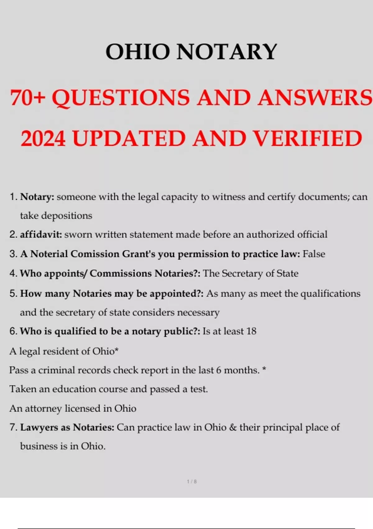 OHIO NOTARY EXAM 70+ QUESTIONS AND ANSWERS UPDATED AND VERIFIED 2024 ...