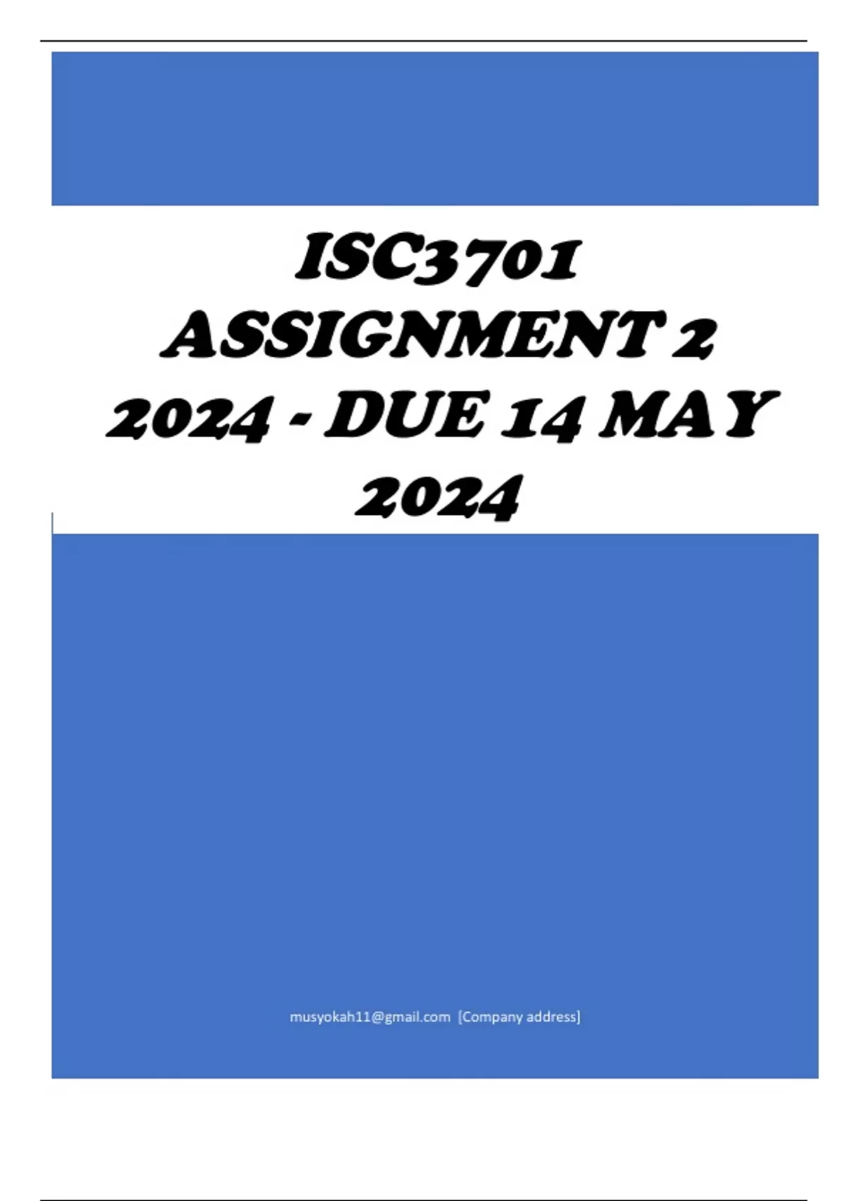 ISC3701 Assignment 2 2024 - DUE 14 May 2024 - ISC3701 (ISC3701) - Stuvia SA