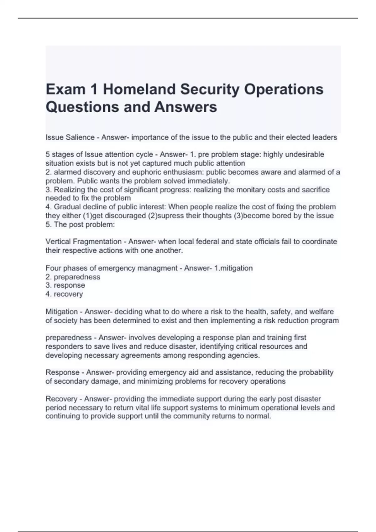 Exam 1 Homeland Security Operations Questions and Answers - Homeland ...