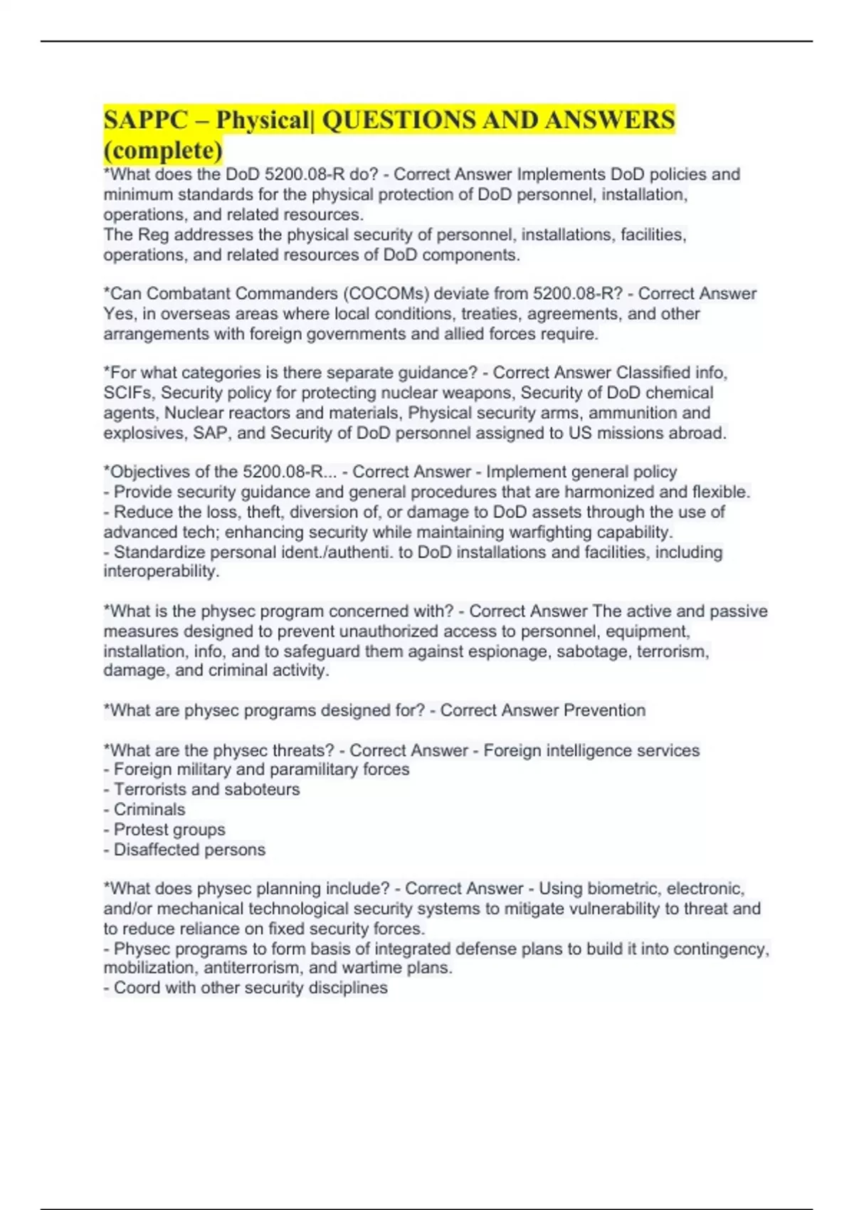 SAPPC – Physical| QUESTIONS AND ANSWERS (complete) - SAPPC - Physical ...