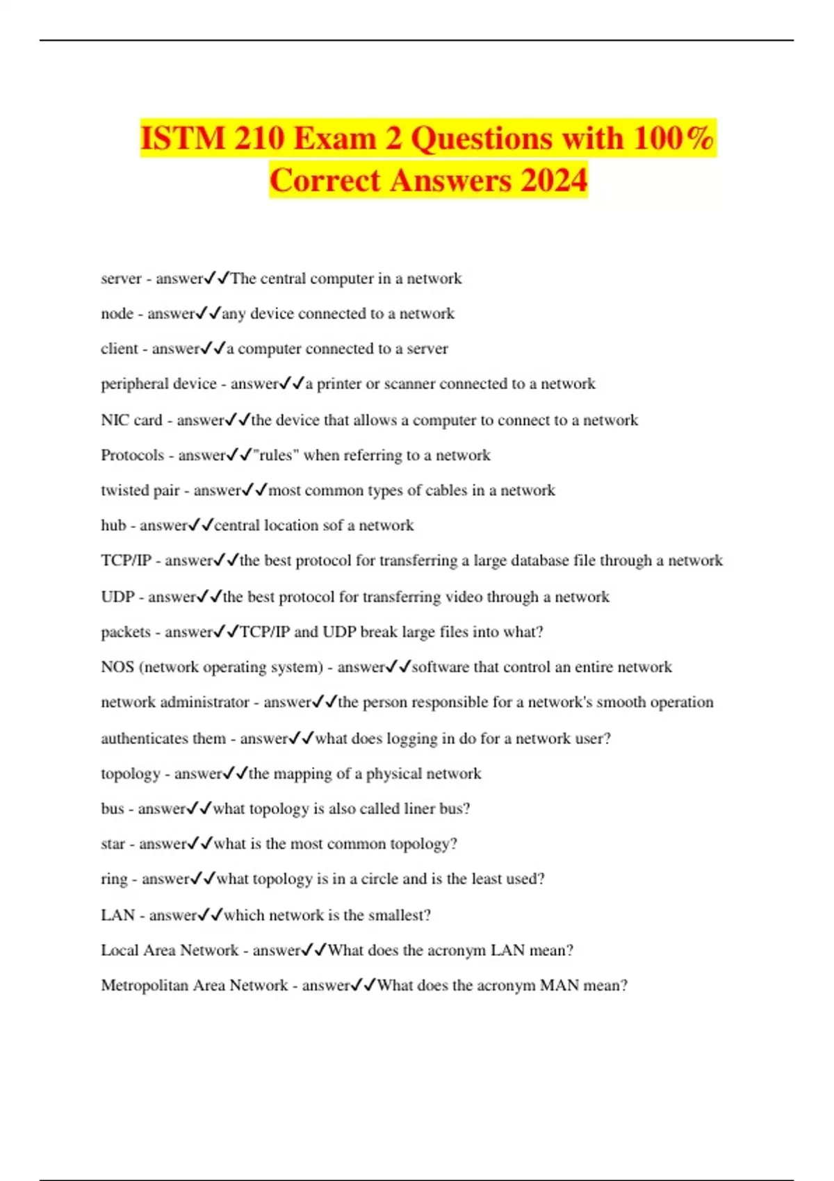 ISTM 210 Exam 2 Questions with 100% Correct Answers 2024 - ISTM 210 ...