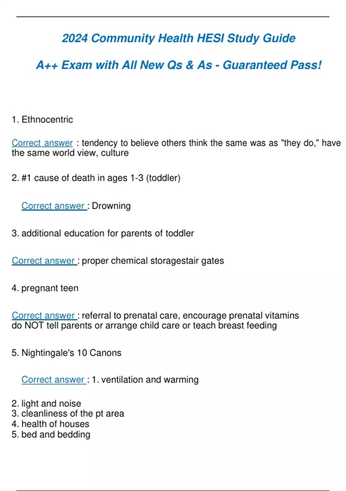 2024 Community Health HESI Study Guide A++ Exam with All New Qs & As ...