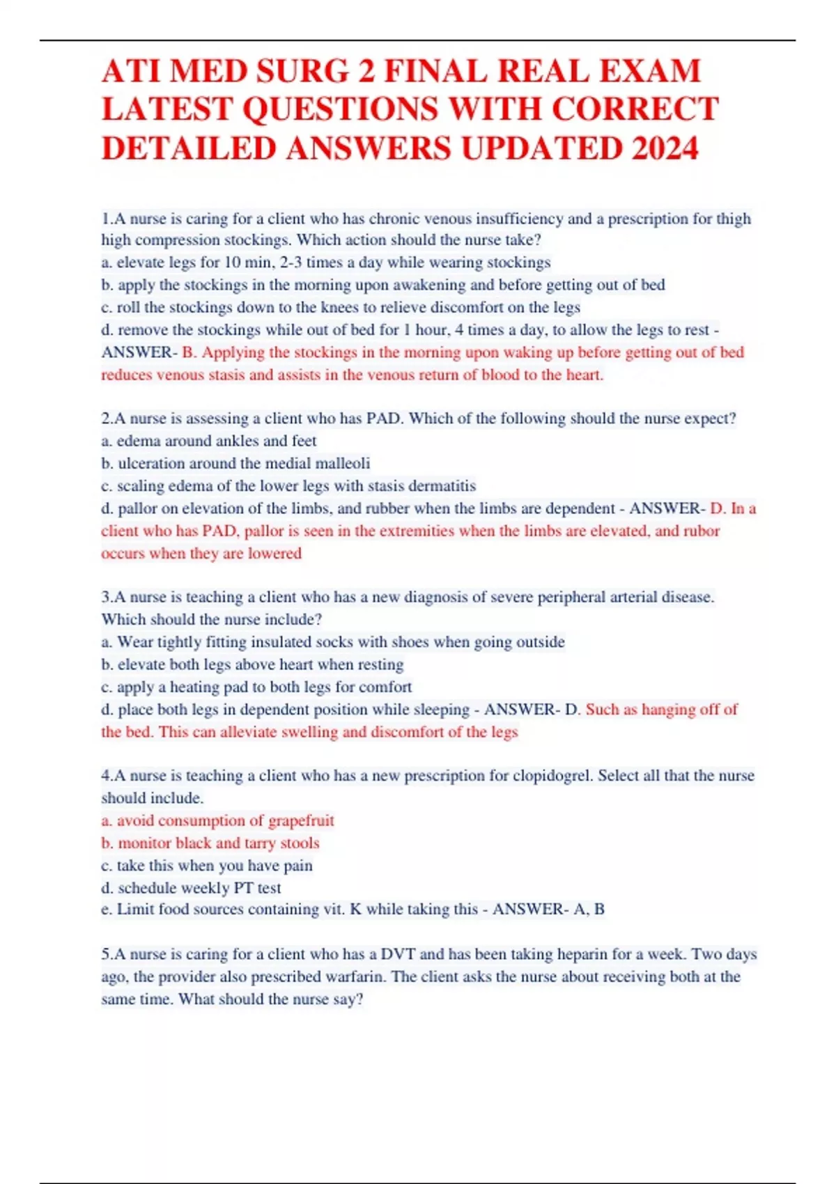 ATI MED SURG 2 FINAL REAL EXAM LATEST QUESTIONS WITH CORRECT DETAILED ...