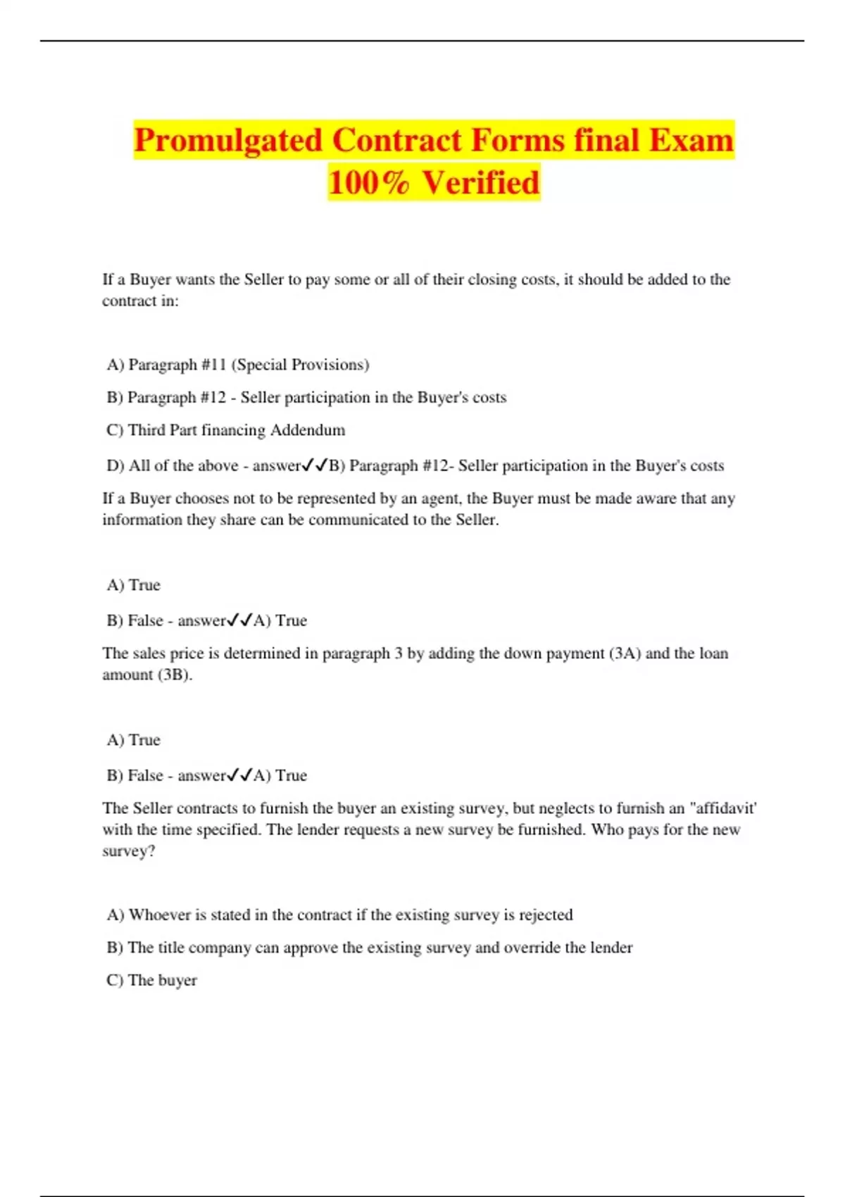 Promulgated Contract Forms final Exam 100% Verified - Promulgated ...