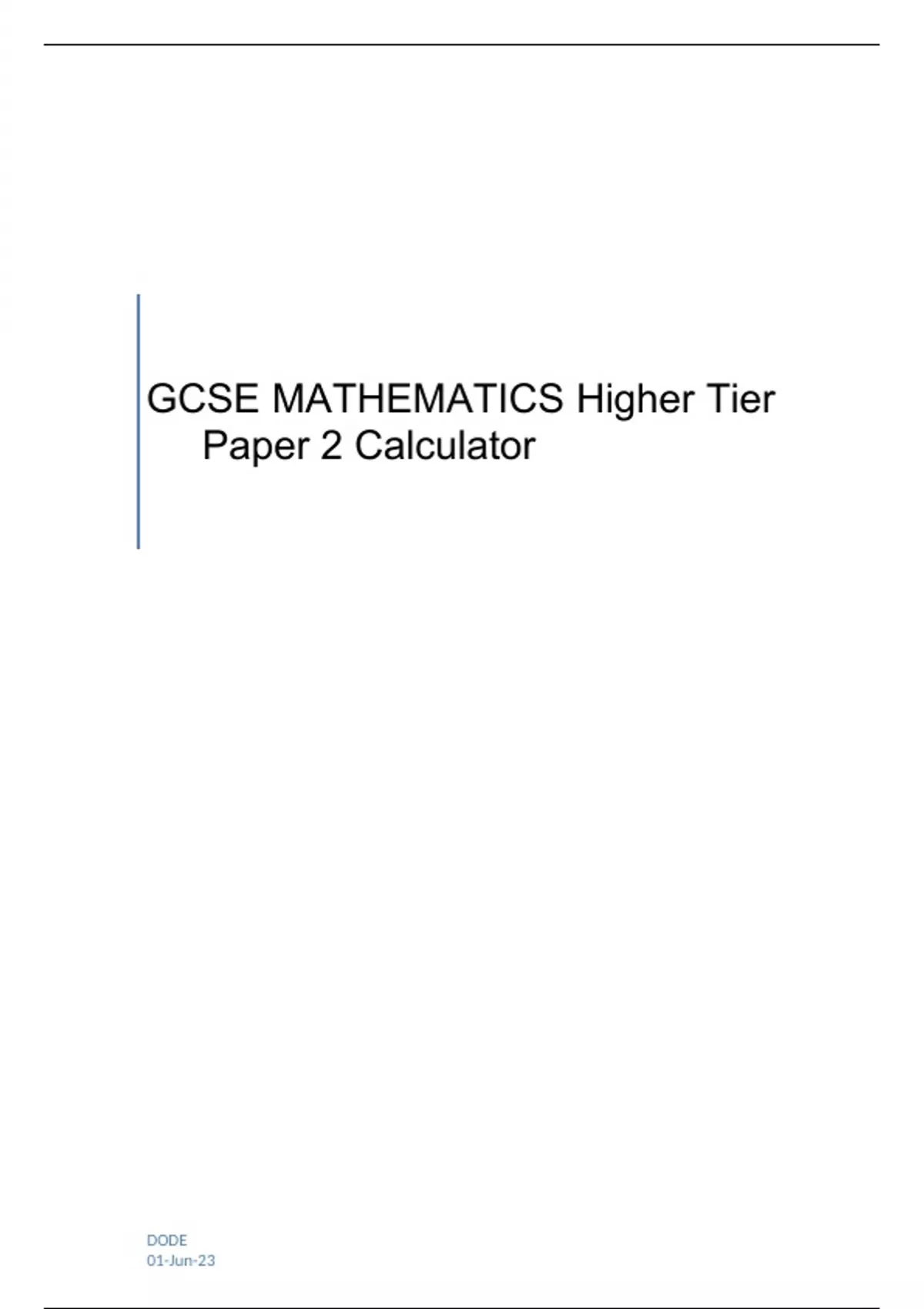 AQA GCSE MATHEMATICS Higher Tier Paper 2 Calculator QUESTION PAPER FOR ...