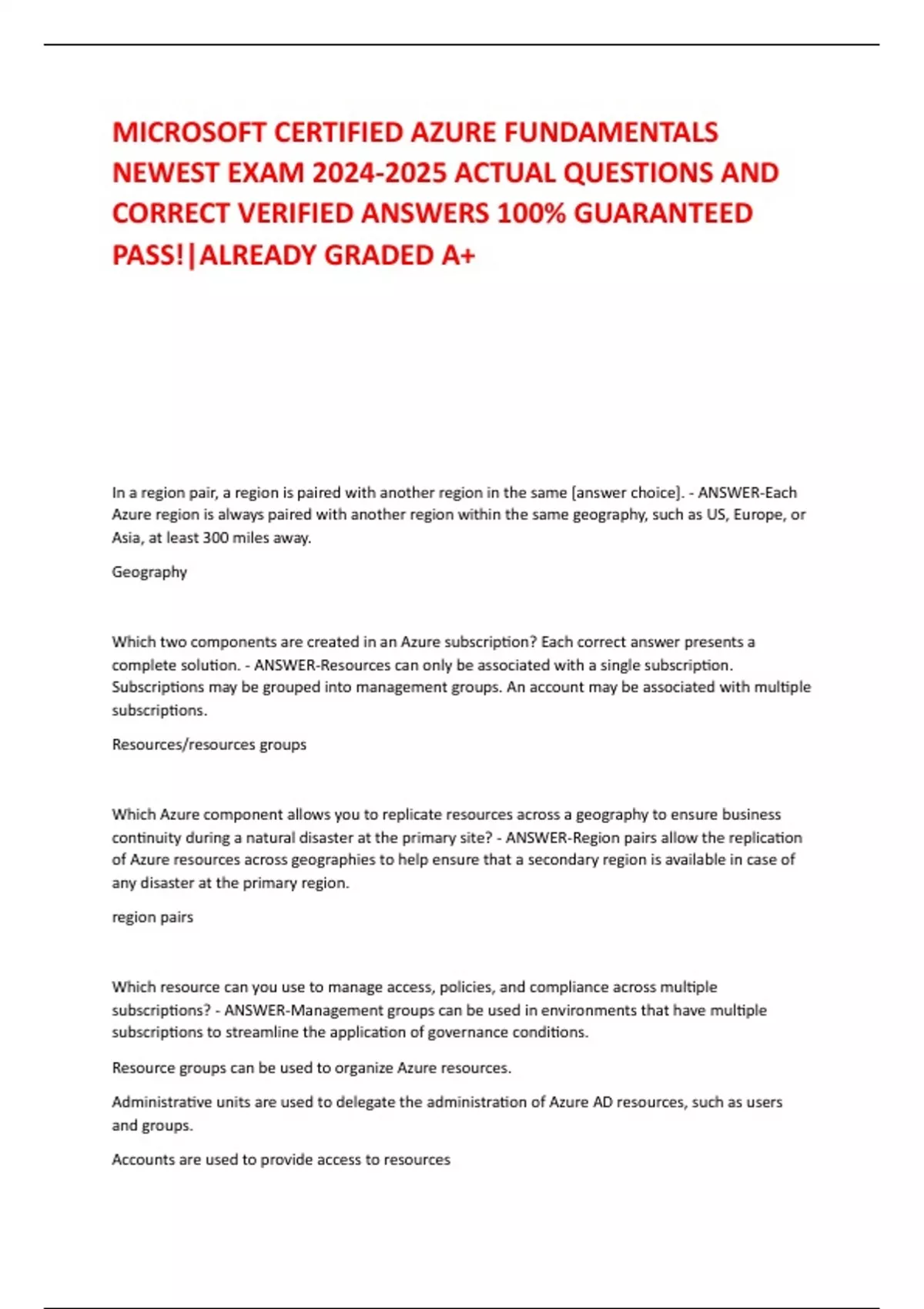 MICROSOFT CERTIFIED AZURE FUNDAMENTALS NEWEST EXAM ACTUAL QUESTIONS AND ...