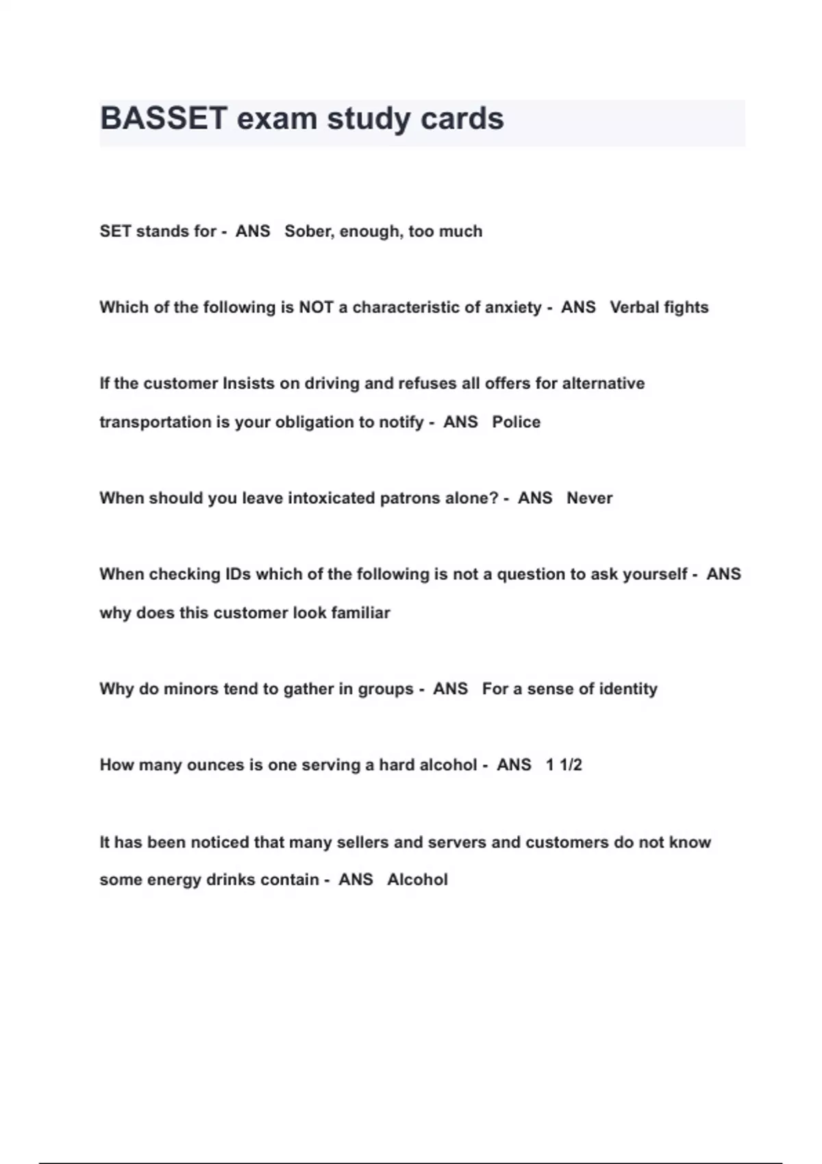 BASSET exam 2024 QUESTIONS & ANSWERS 2024 ( A+ GRADED 100% VERIFIED ...