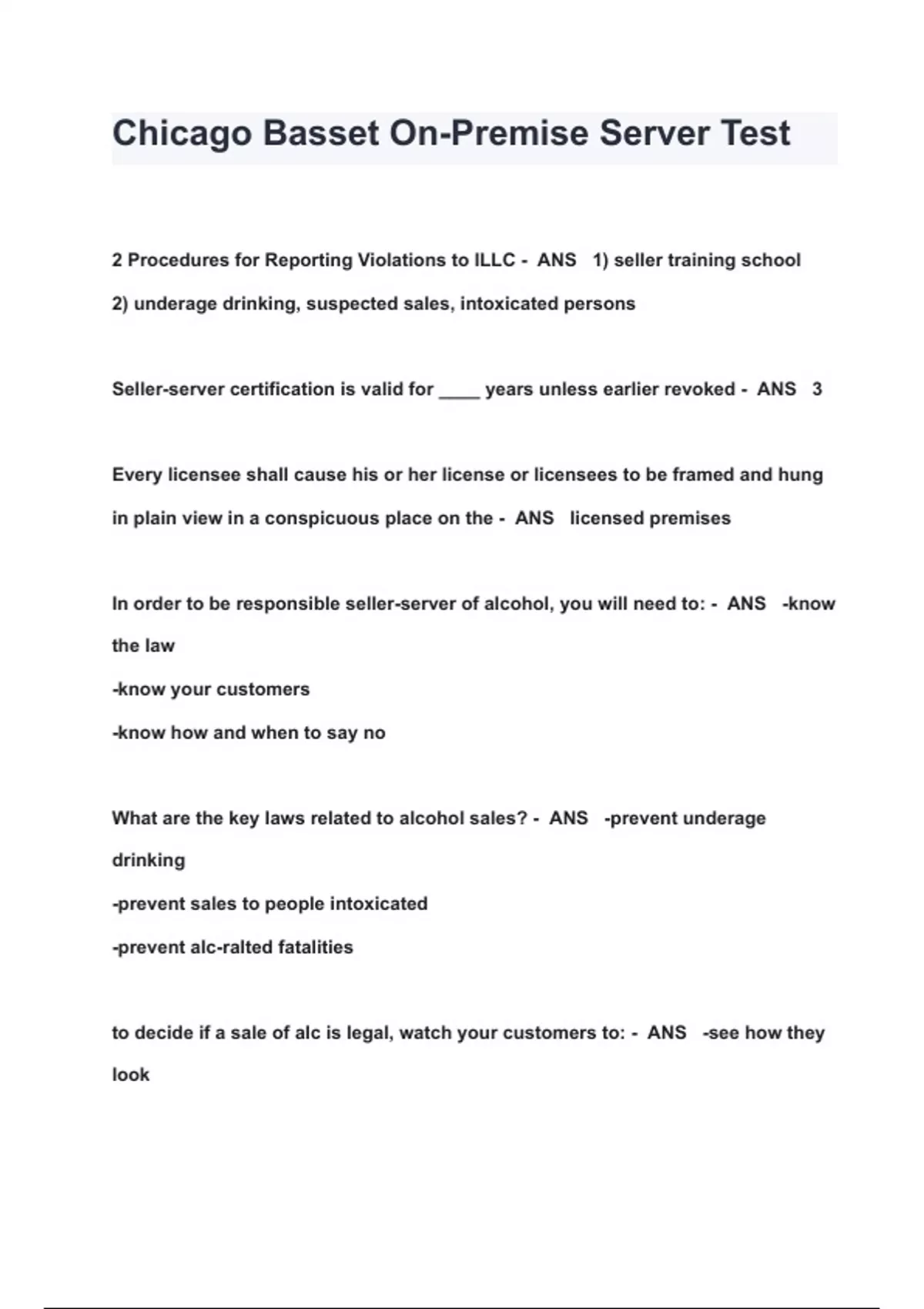 Chicago Basset On-Premise Server Test QUESTIONS & ANSWERS 2024 ( A+ ...