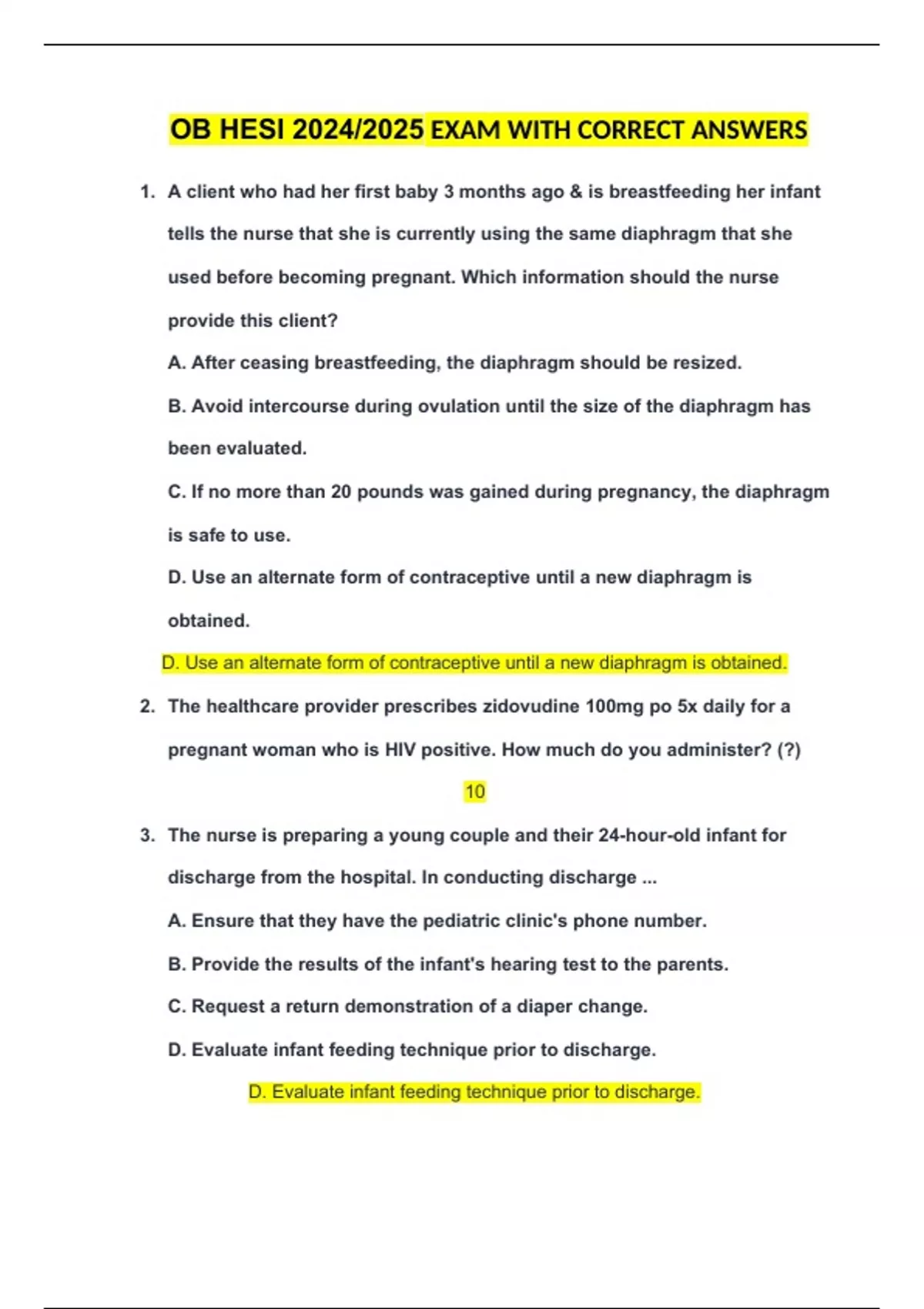 OB HESI 2024/2025 EXAM WITH CORRECT ANSWERS 100% GUARANTEED PASS - OB ...