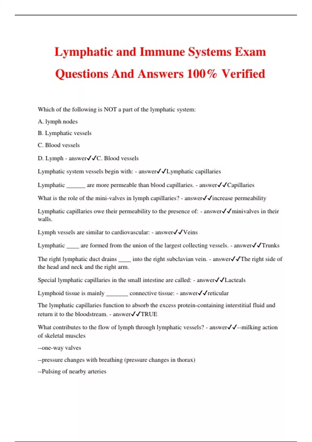 Lymphatic and Immune Systems Exam Questions And Answers 100% Verified ...