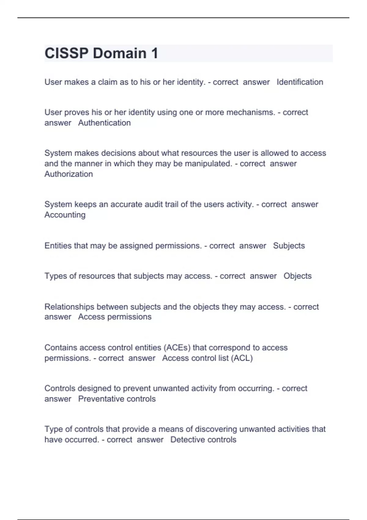 CISSP Domain 1 questions and answers certified 2024 - CISSP - Stuvia US