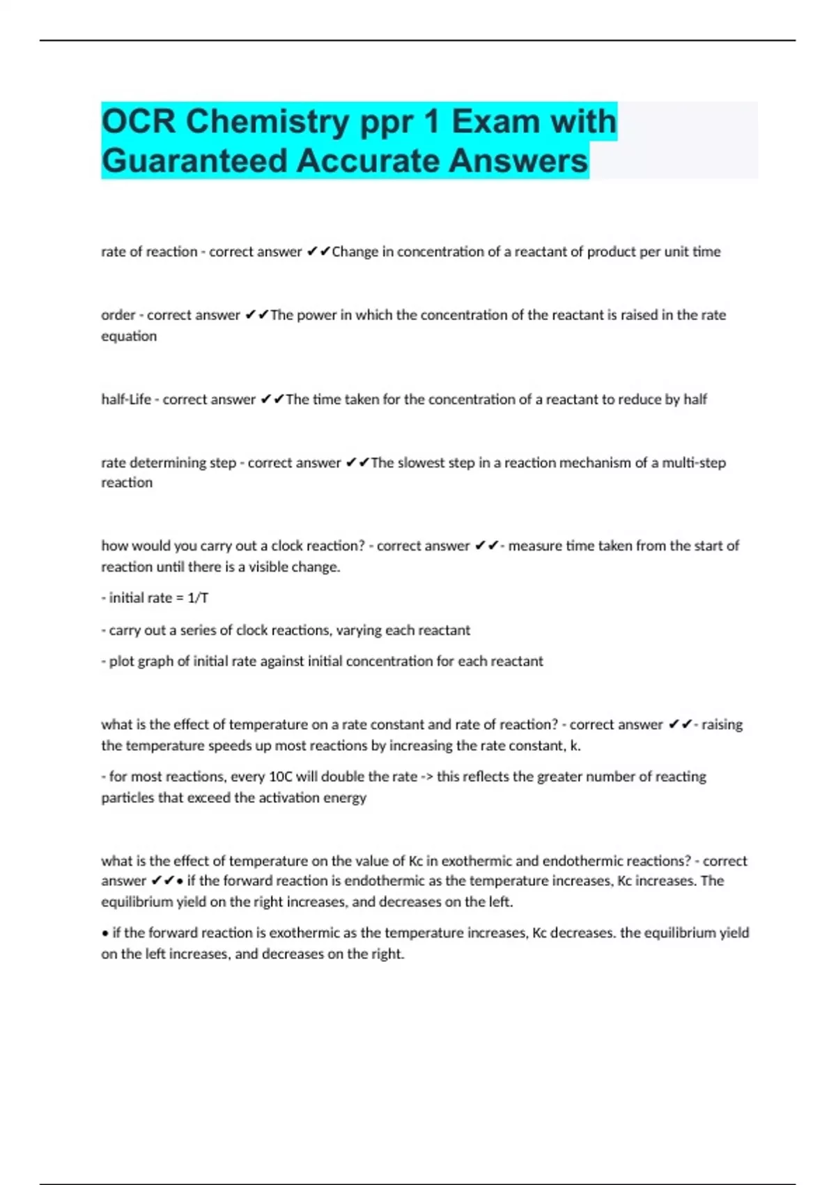 OCR Chemistry ppr 1 Exam with Guaranteed Accurate Answers - OCR ...