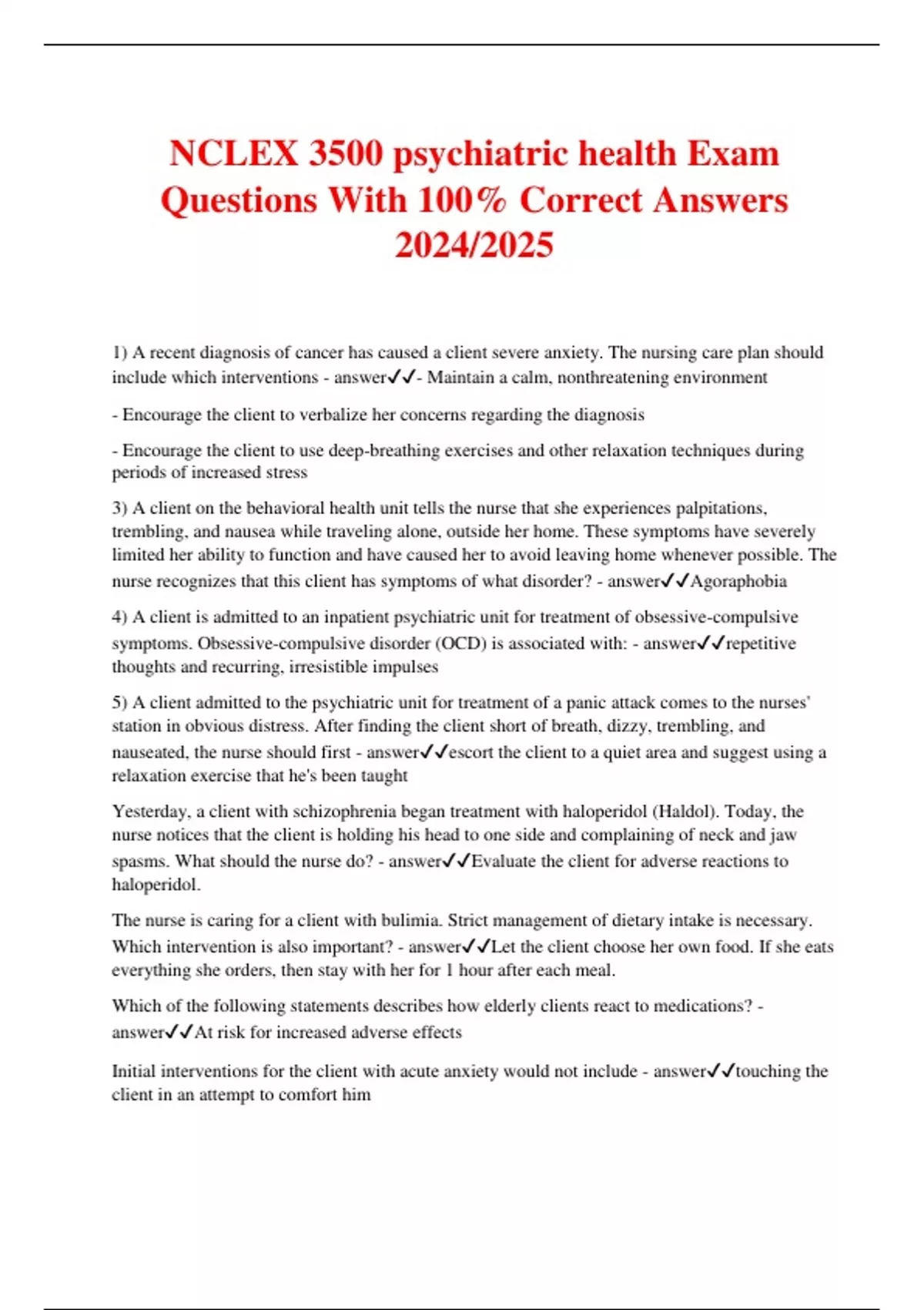 NCLEX 3500 psychiatric health Exam Questions With 100% Correct Answers ...