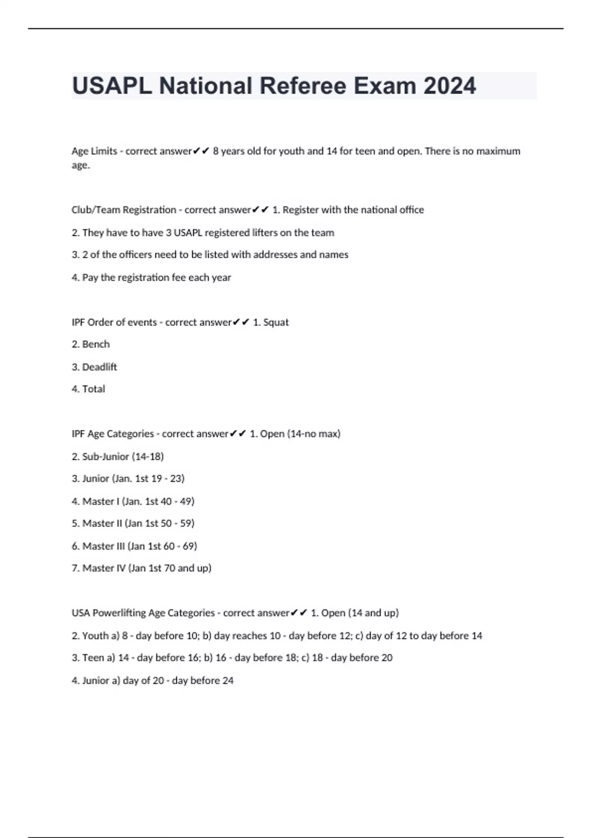 USAPL Coach Course exam 2024 - USAPL Coach Course - Stuvia US