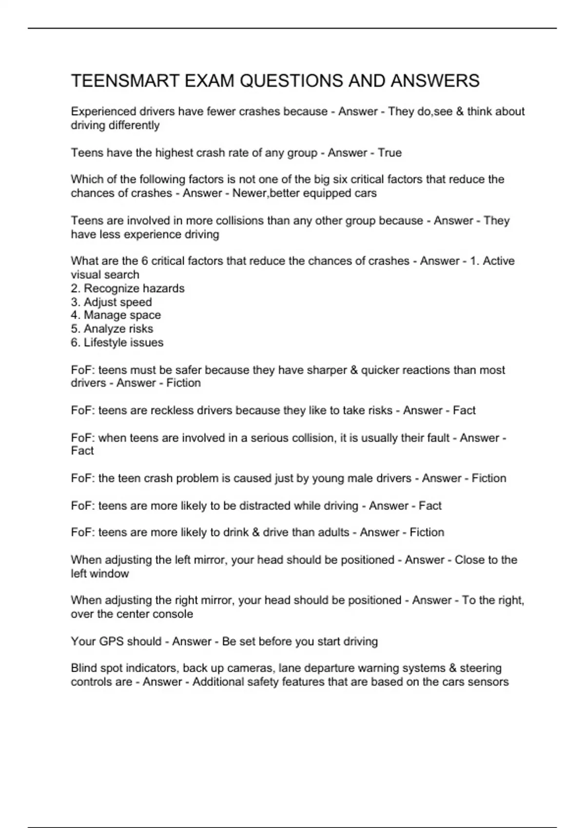 TEENSMART EXAM QUESTIONS AND ANSWERS - TEENSMART - Stuvia US