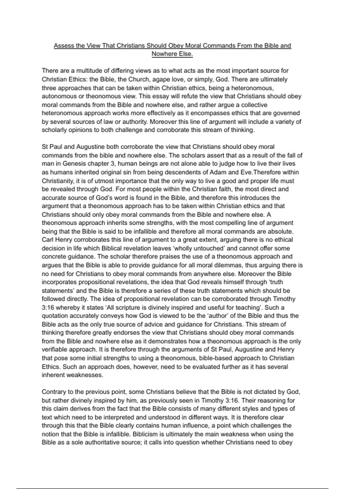 Assess the View That Christians Should Obey Moral Commands From the ...