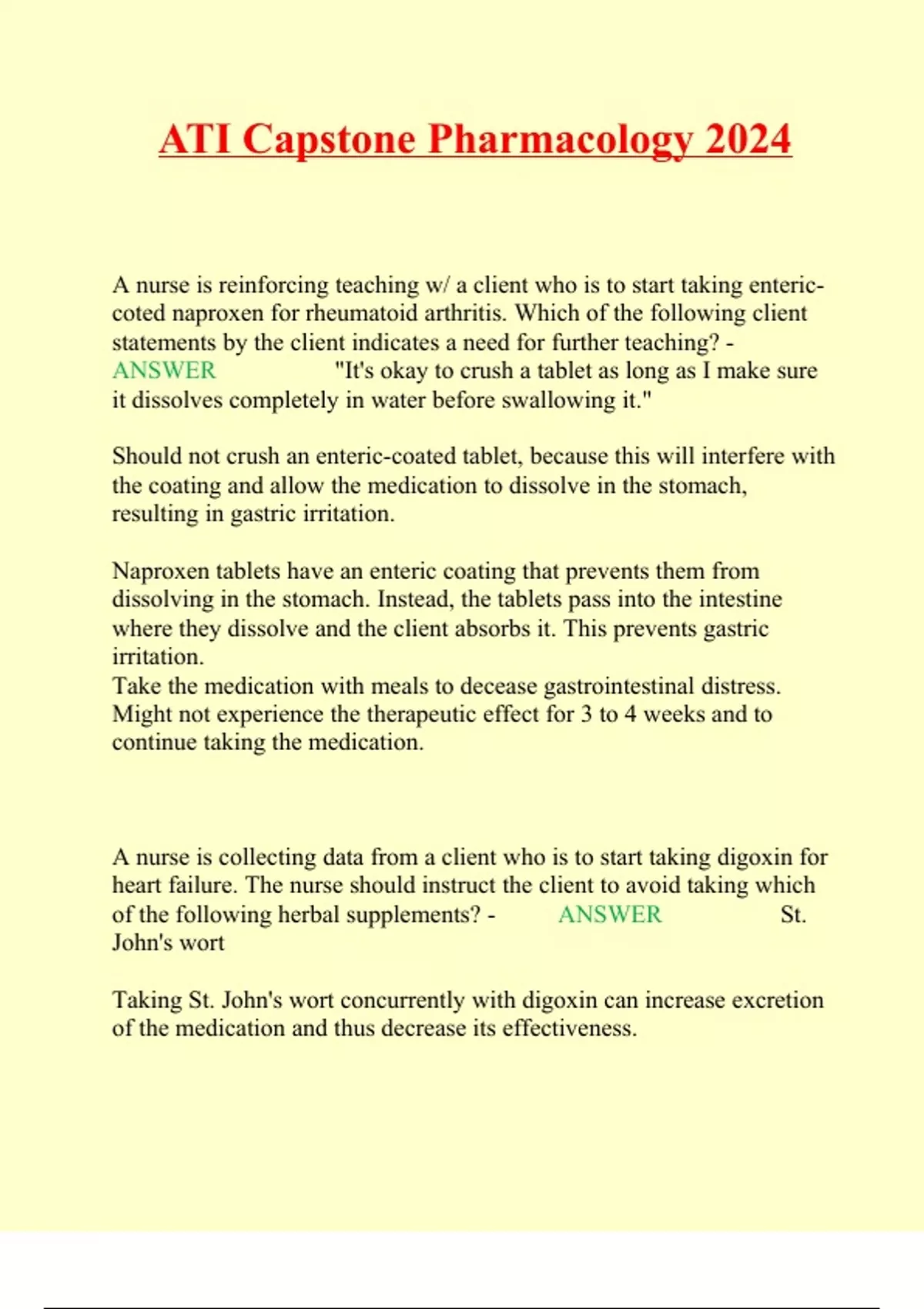 ATI Capstone Pharmacology 2024 - ATI Capstone Pharmacology 2024 - Stuvia US
