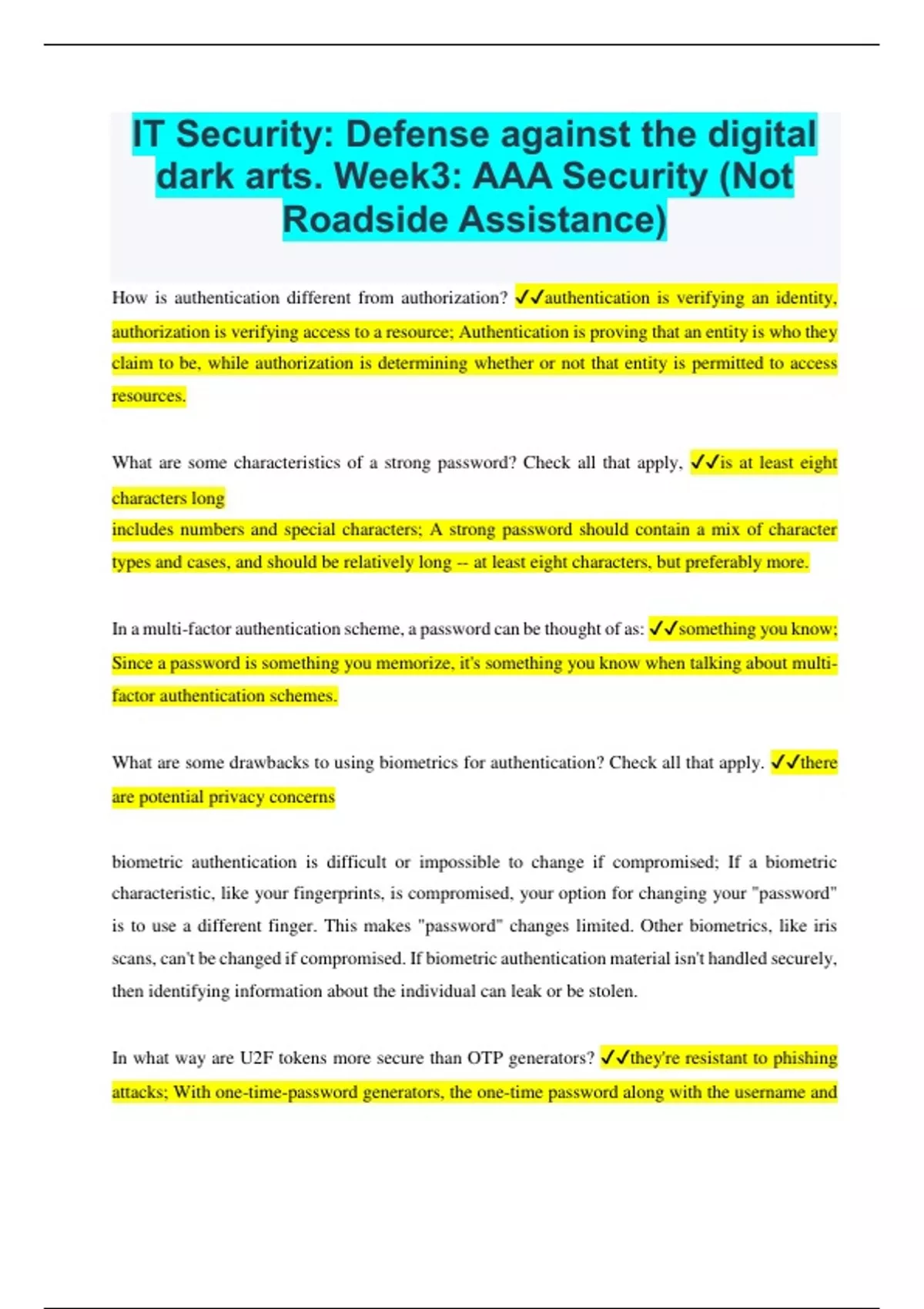 IT Security: Defense against the digital dark arts. Week3: AAA Security (Not Roadside Assistance ...