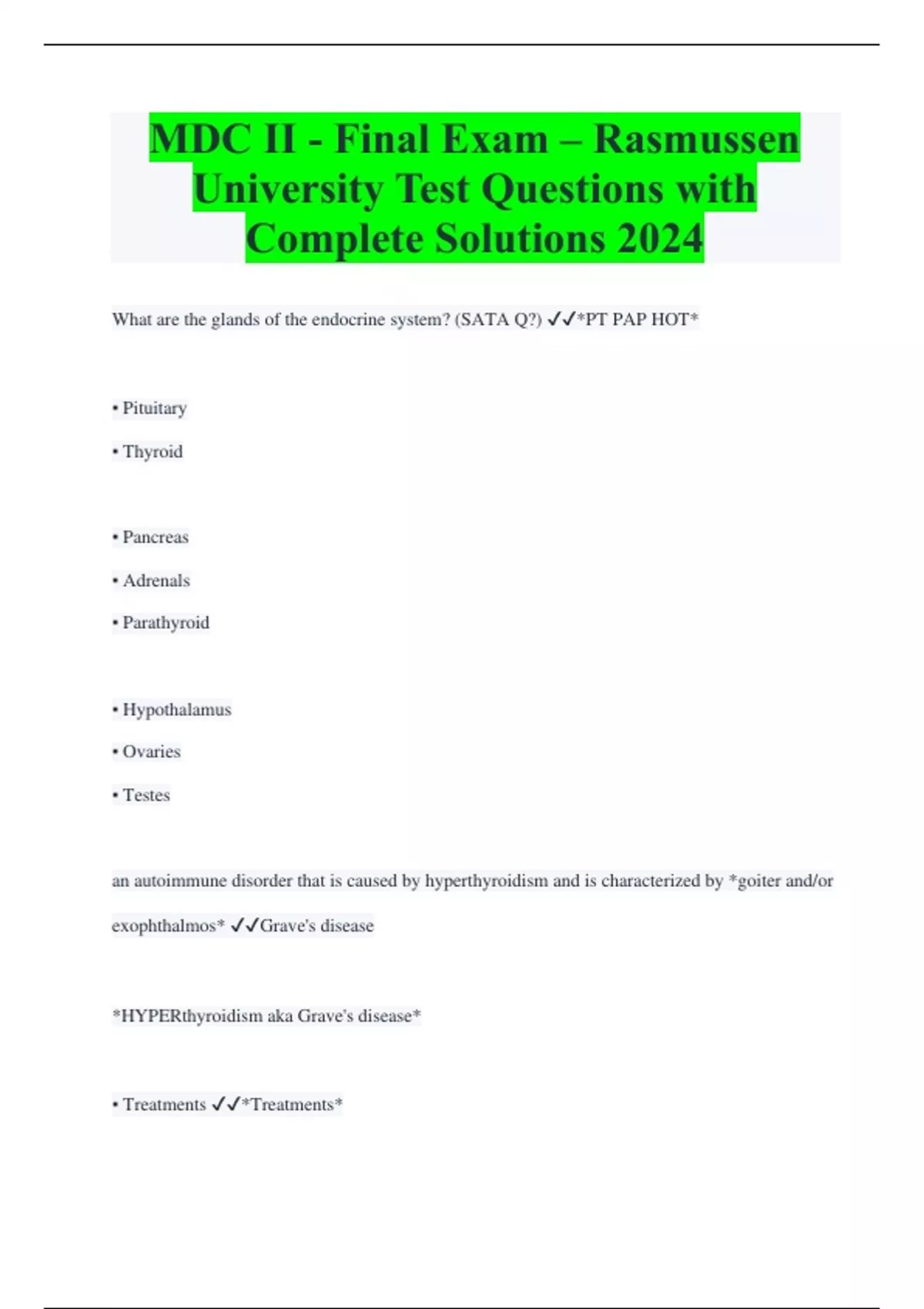 MDC II - Final Exam – Rasmussen University Test Questions with Complete ...