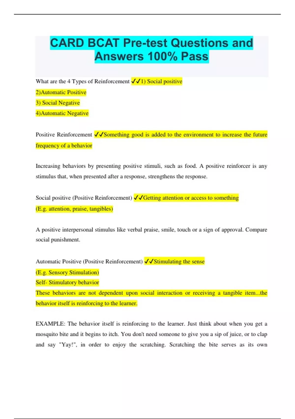 CARD BCAT Pre-test Questions and Answers 100% Pass - BCAT - Stuvia US