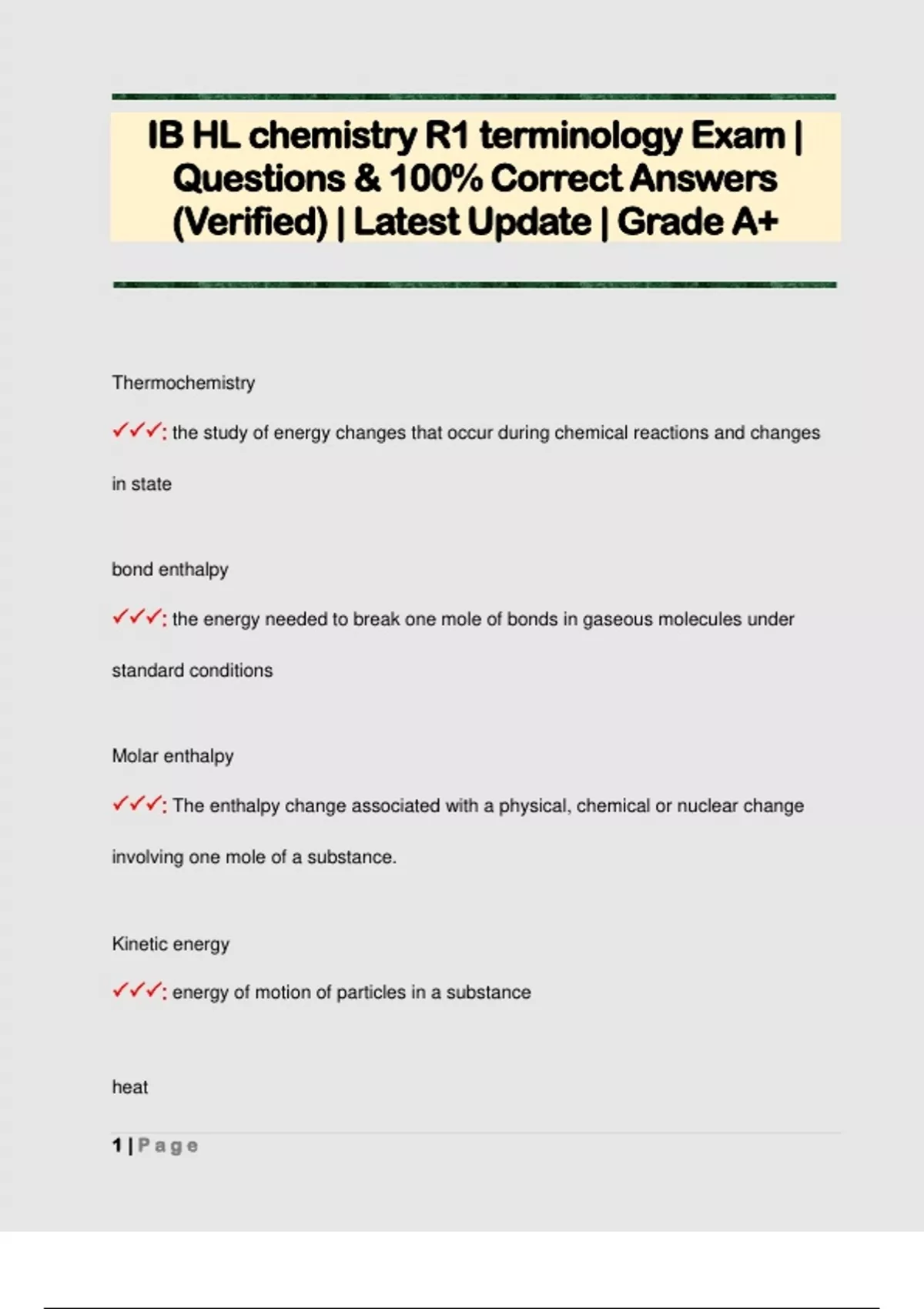 IB HL chemistry R1 terminology Exam | Questions & 100% Correct Answers ...