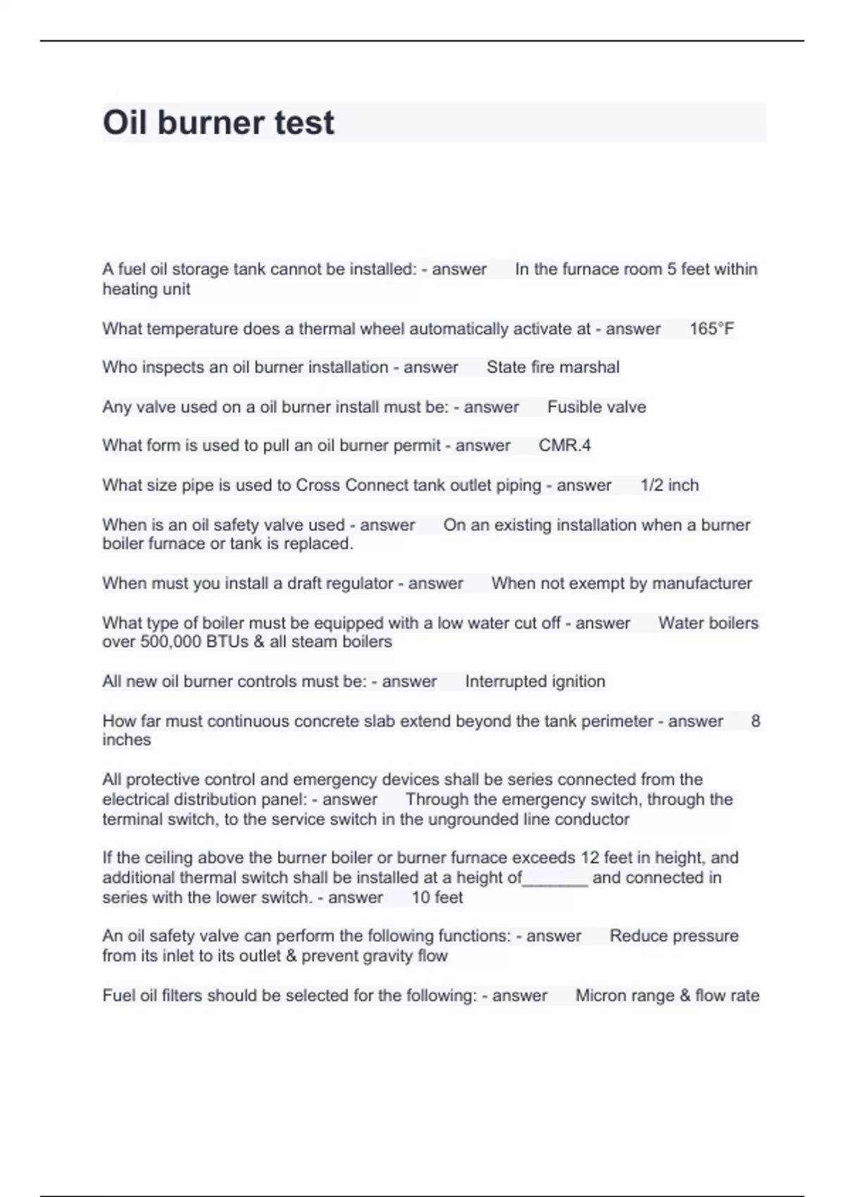 Oil burner test Questions with correct Answers - Massachusetts Oil ...