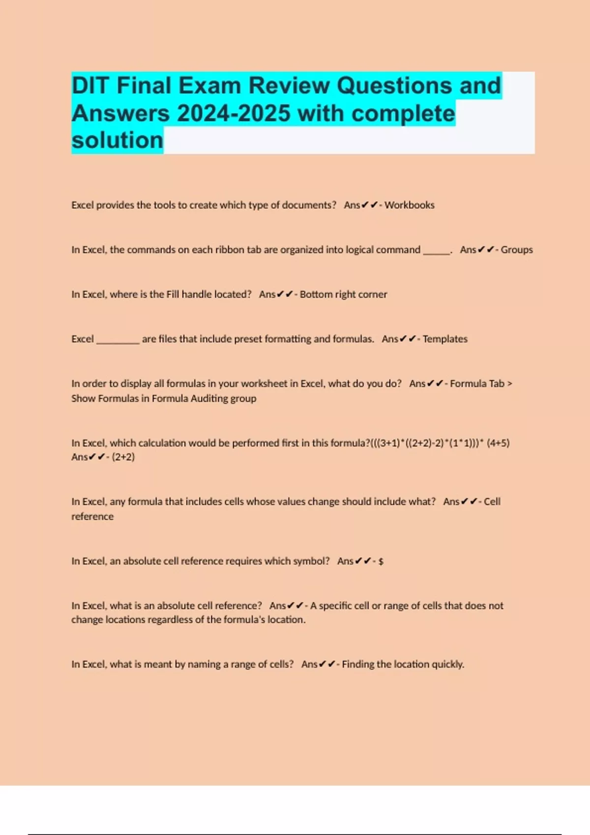 DIT Final Exam Review Questions and Answers with complete solution ...