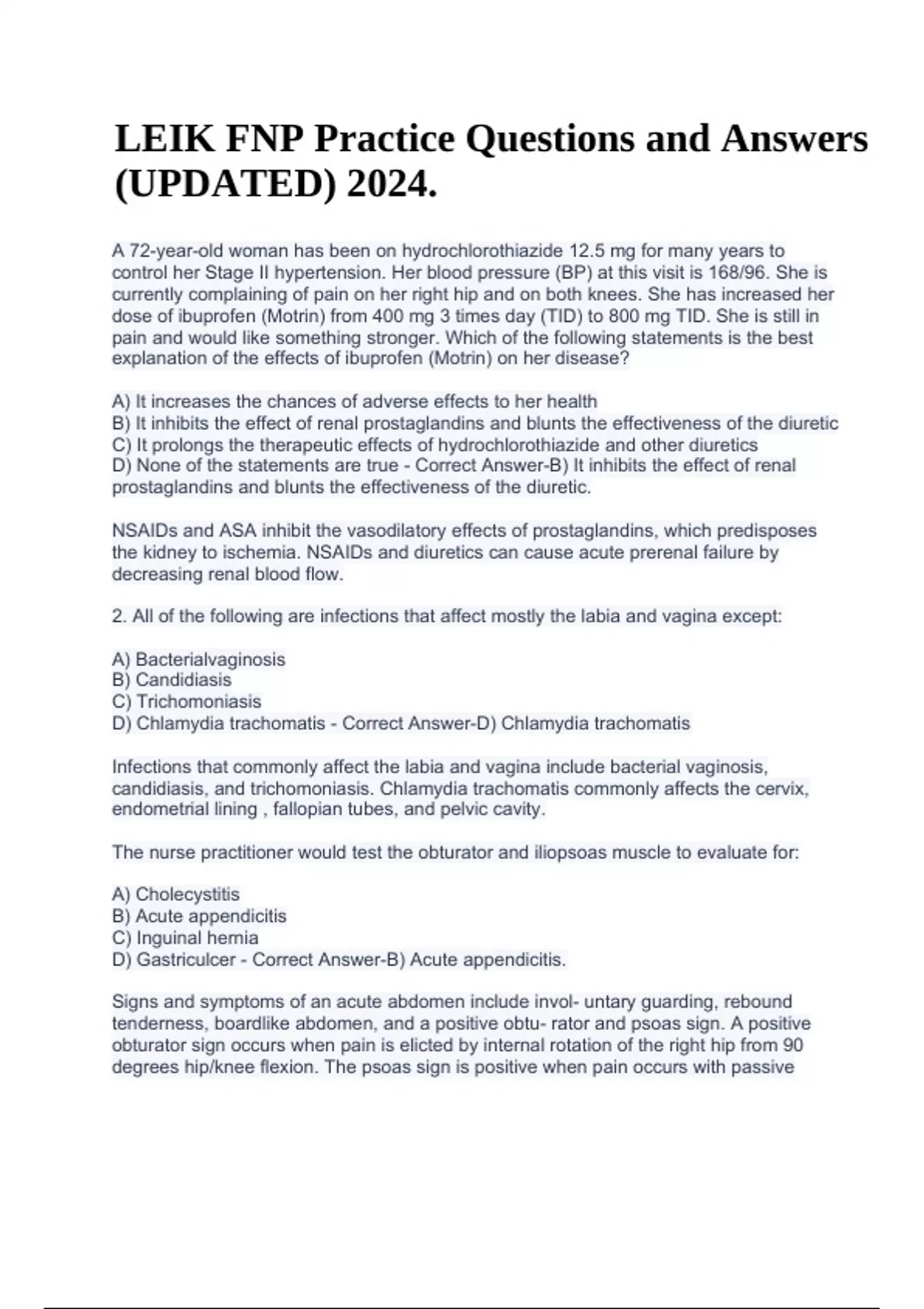 LEIK FNP Practice Questions and Answers (UPDATED) 2024. - FNP - Stuvia US