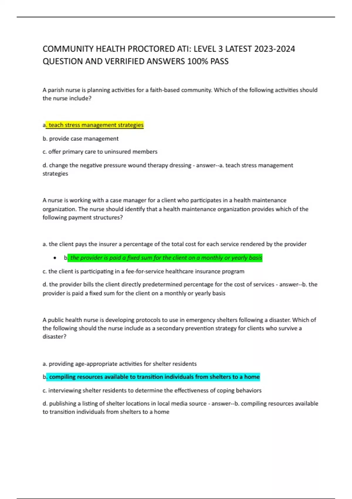 COMMUNITY HEALTH PROCTORED ATI: LEVEL 3 LATEST QUESTION AND VERRIFIED ...