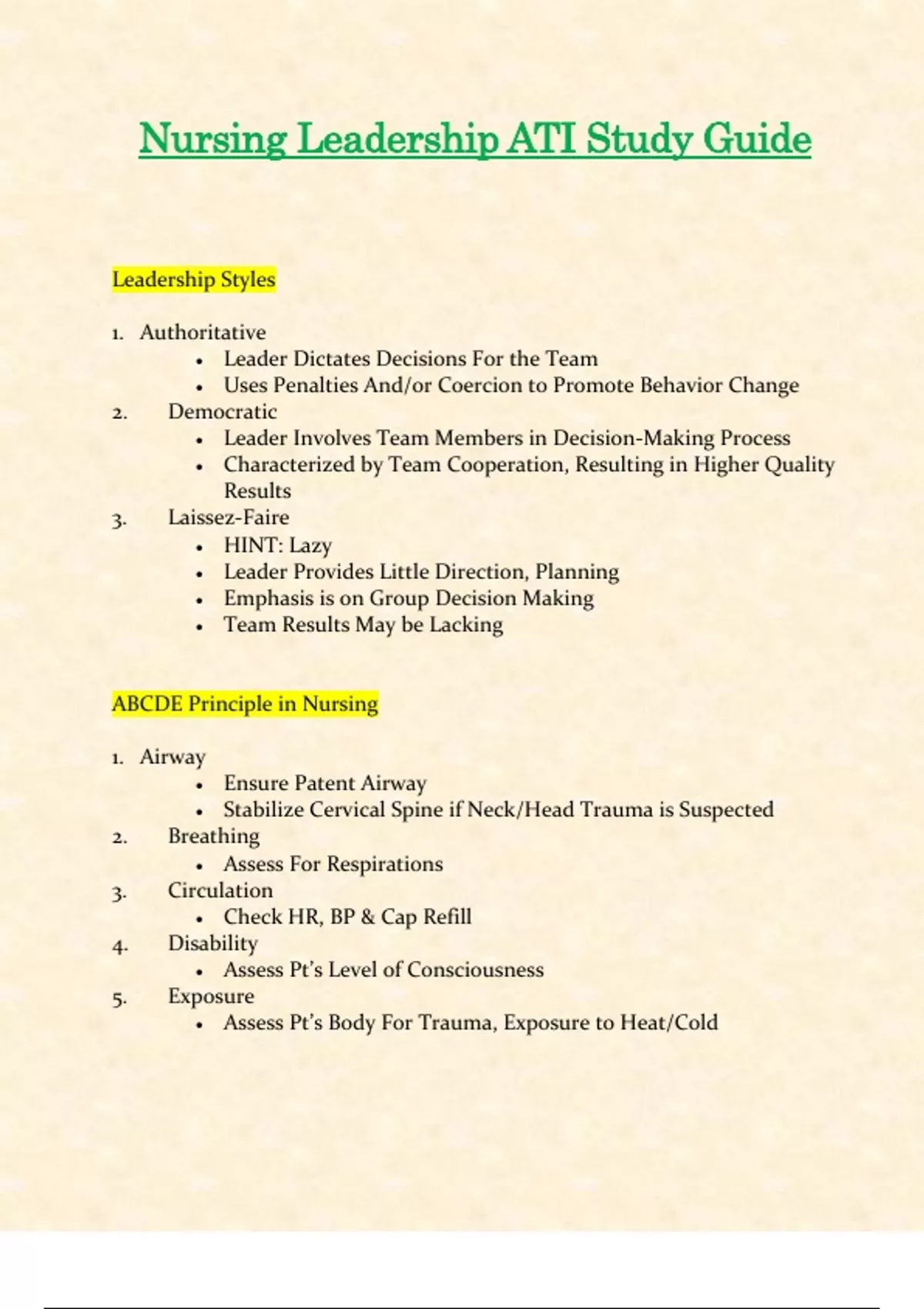 Summary Nursing Leadership ATI Study Guide | Latest 2024 / 2025 | - ATI ...