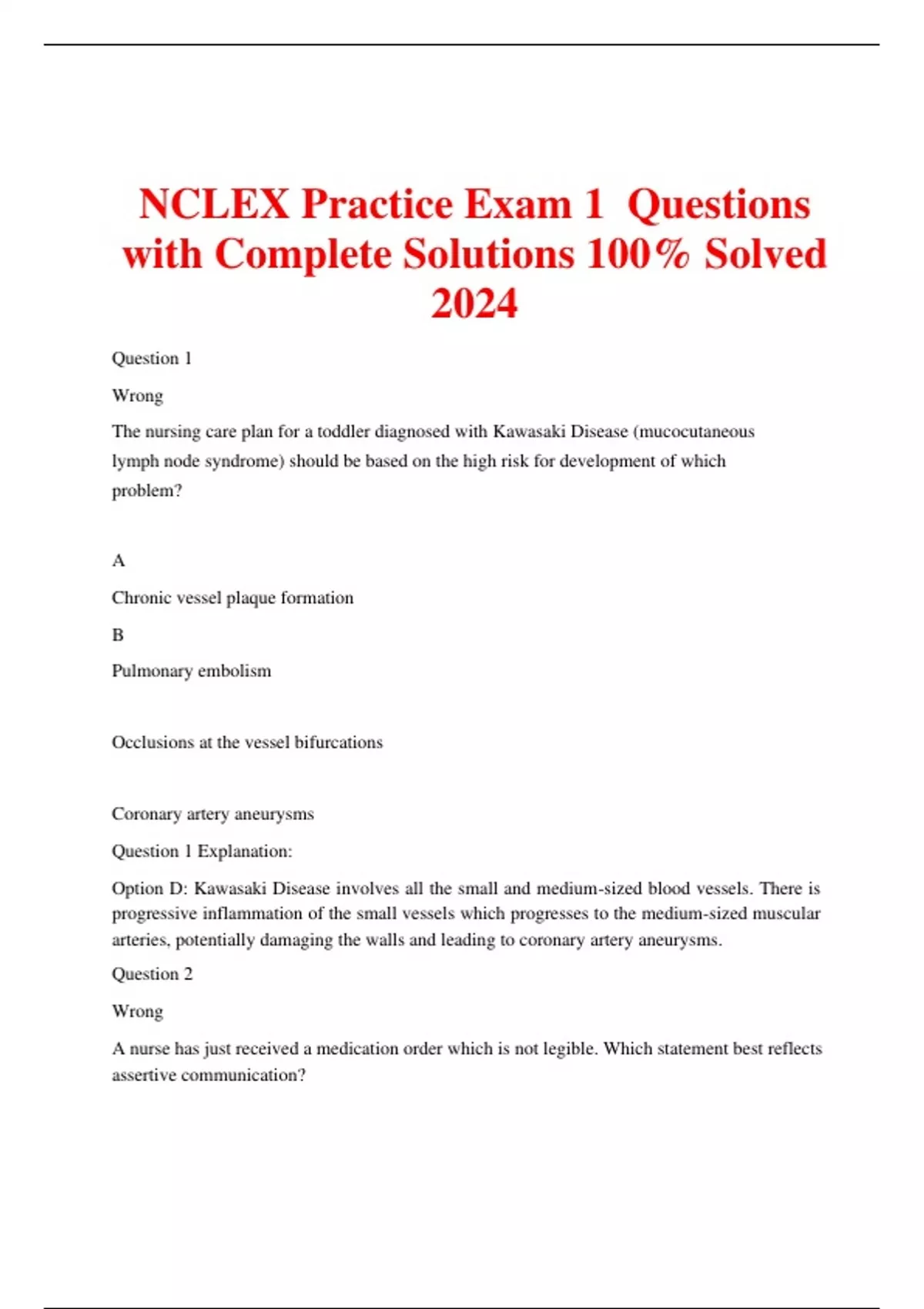 NCLEX Practice Exam 1 Questions with Complete Solutions 100% Solved 2024 - NCLEX Practice ...