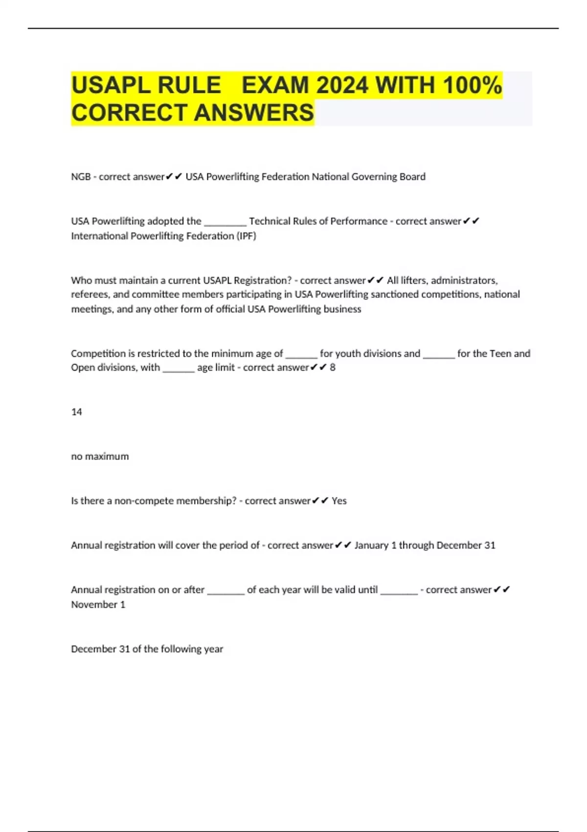 USAPL RULE EXAM 2024 WITH 100% CORRECT ANSWERS - USAPL RULE - Stuvia US