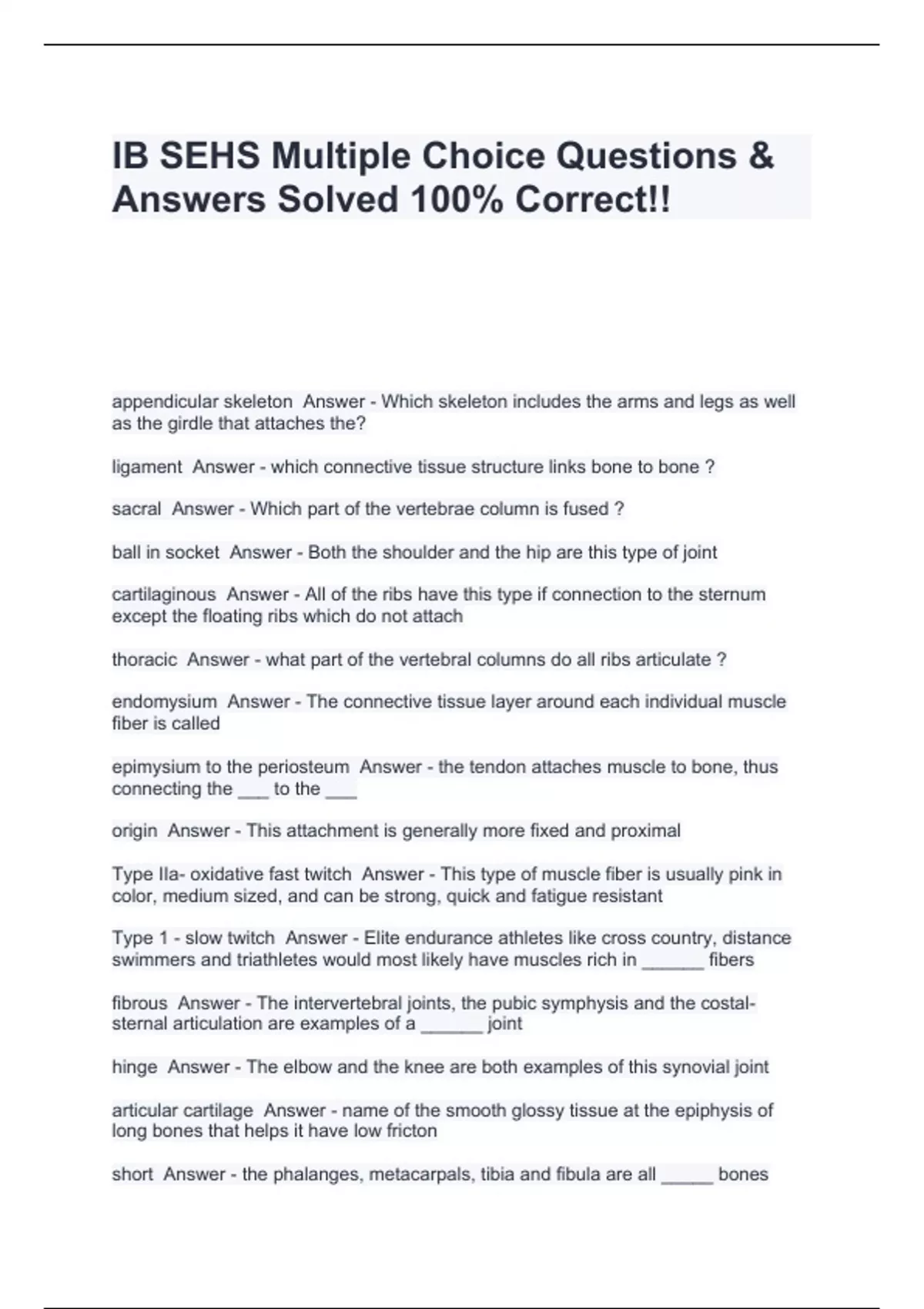 IB SEHS Multiple Choice Questions & Answers Solved 100% Correct!! - IB ...