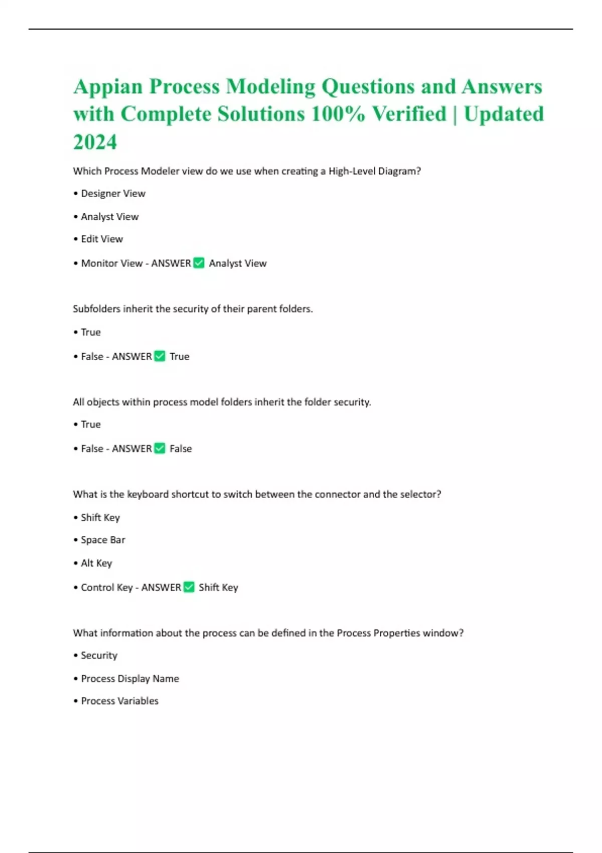 Appian Process Modeling Questions and Answers with Complete Solutions 100% Verified | Updated ...