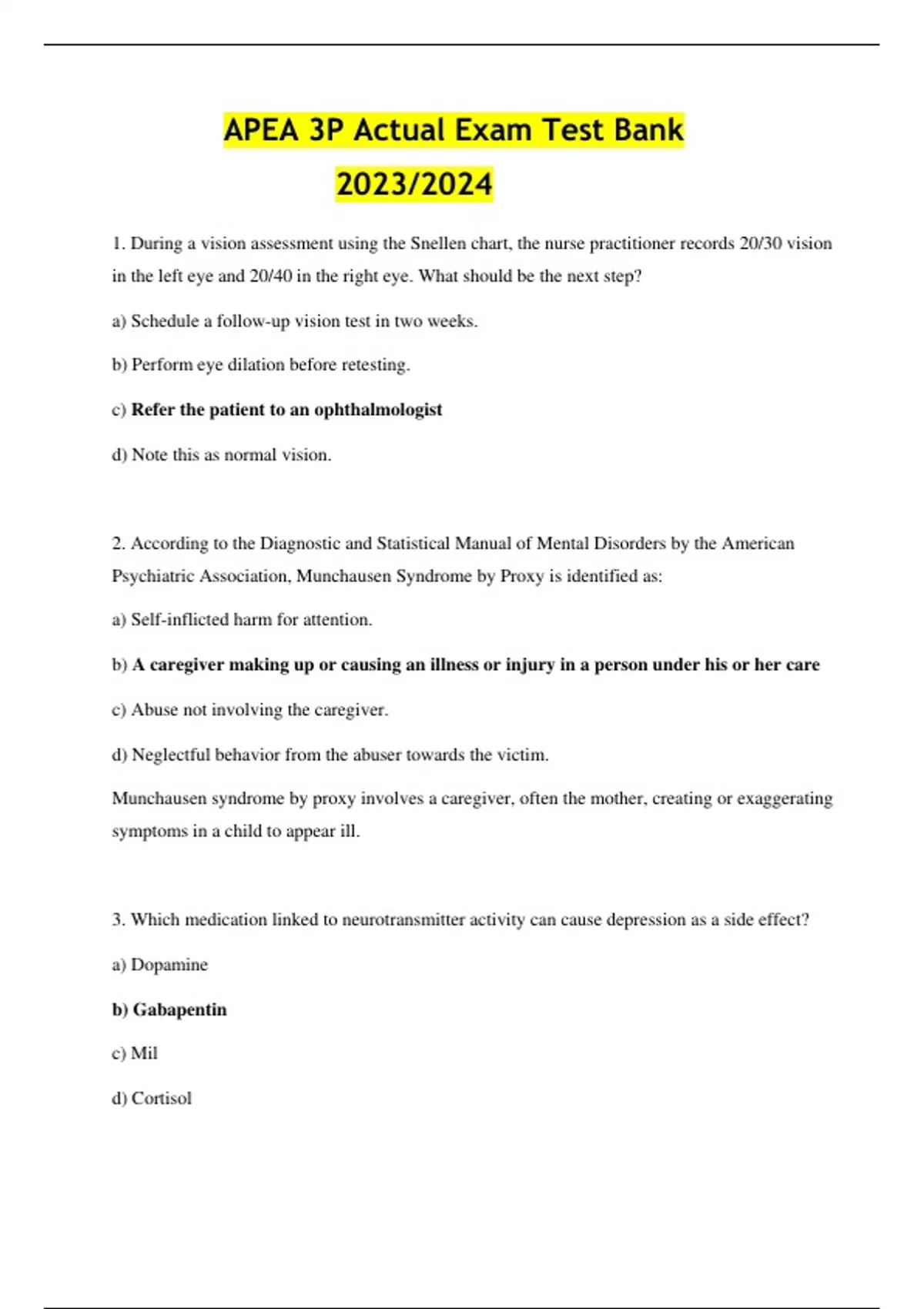 APEA 3P Actual Exam 2024 FREE - Apea - Stuvia US