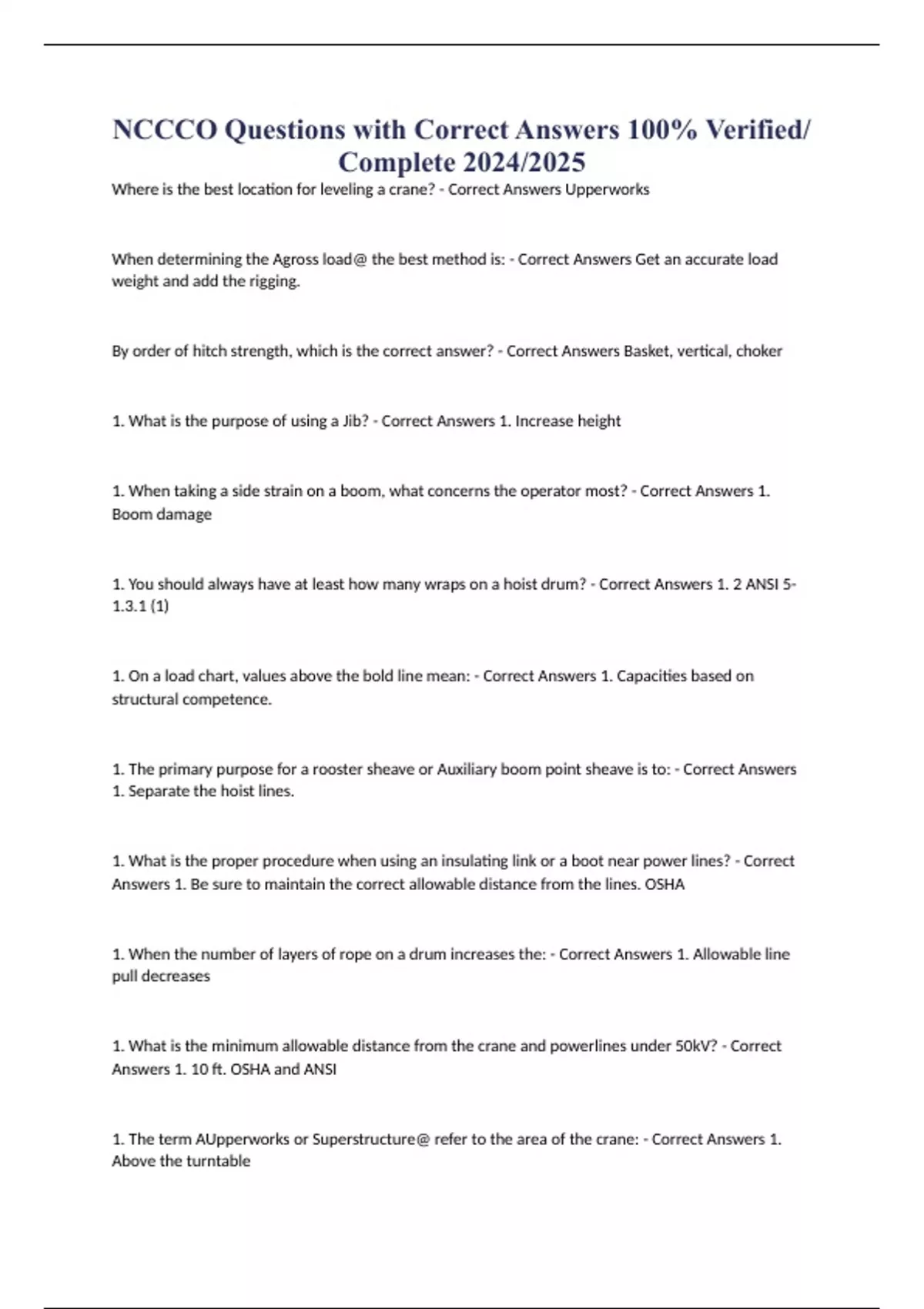 NCCCO Questions with Correct Answers 100% Verified/ Complete 2024/2025 ...